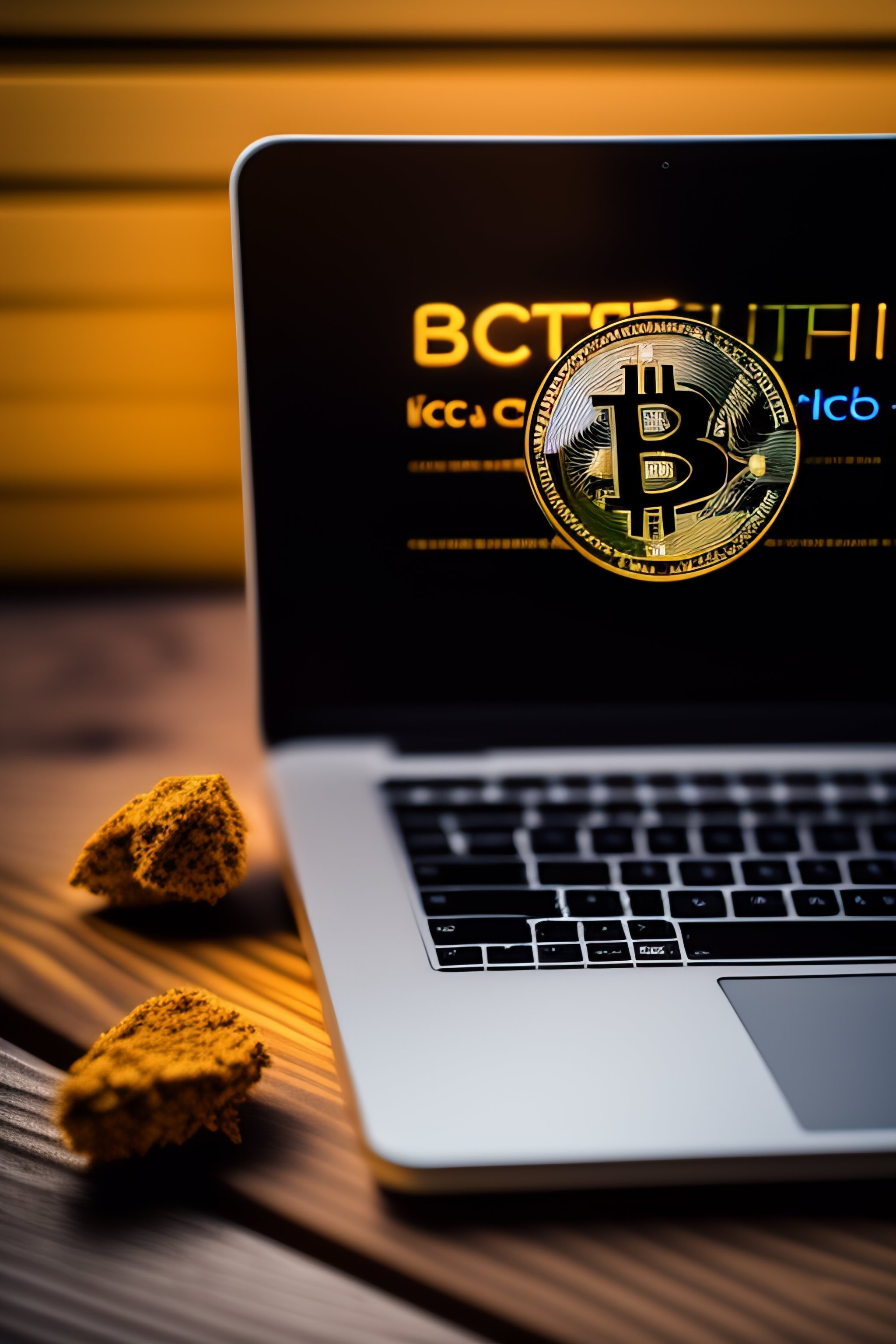 Lexica - BITCOIN LOGO ON A LAPTOP SCREEN AND MARIJUANA NUGGETS ON A ...