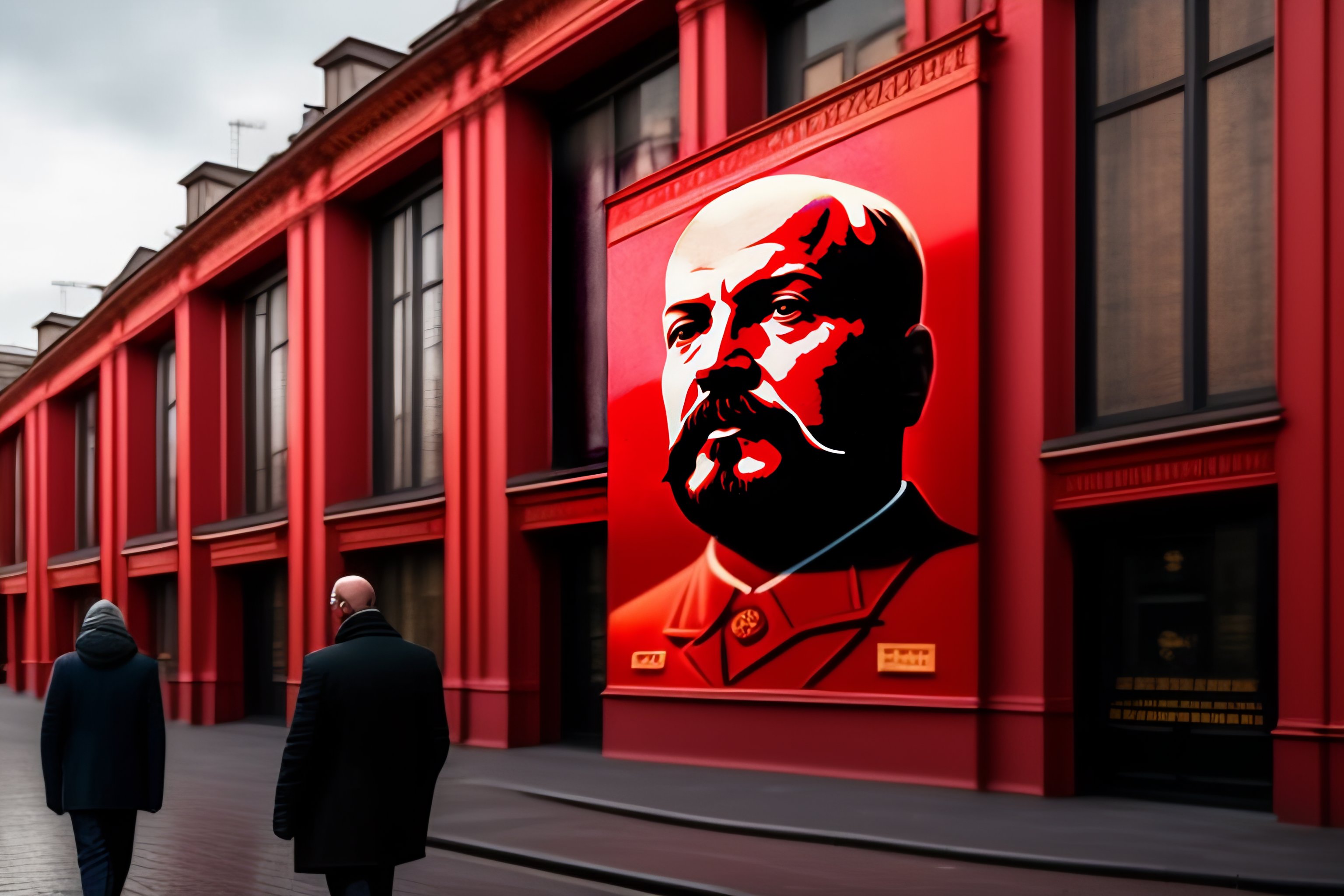 Lexica - Lenin in London. Red flags on the buildings.