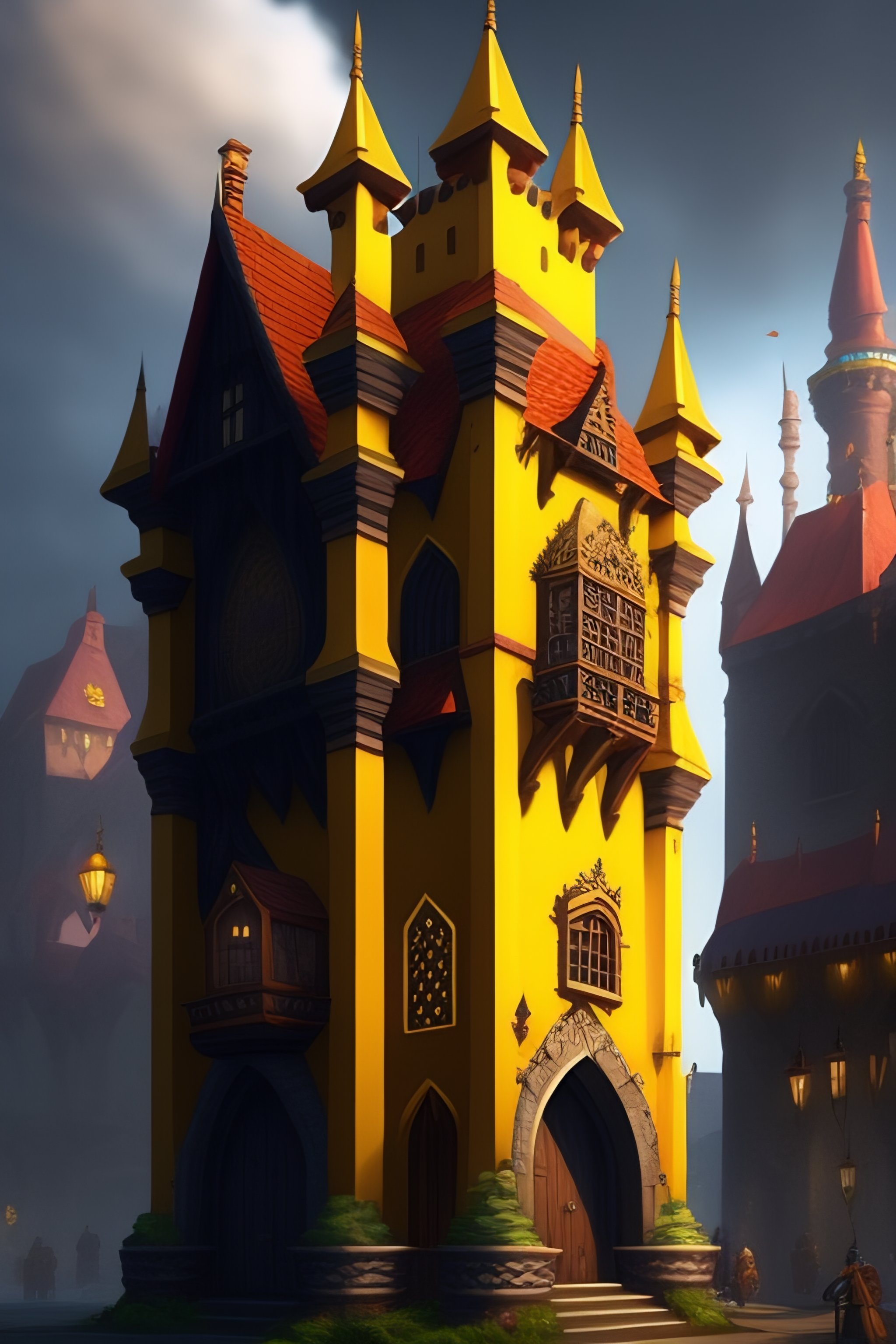 Lexica - A small medieval yellow tower with two floors between city ...