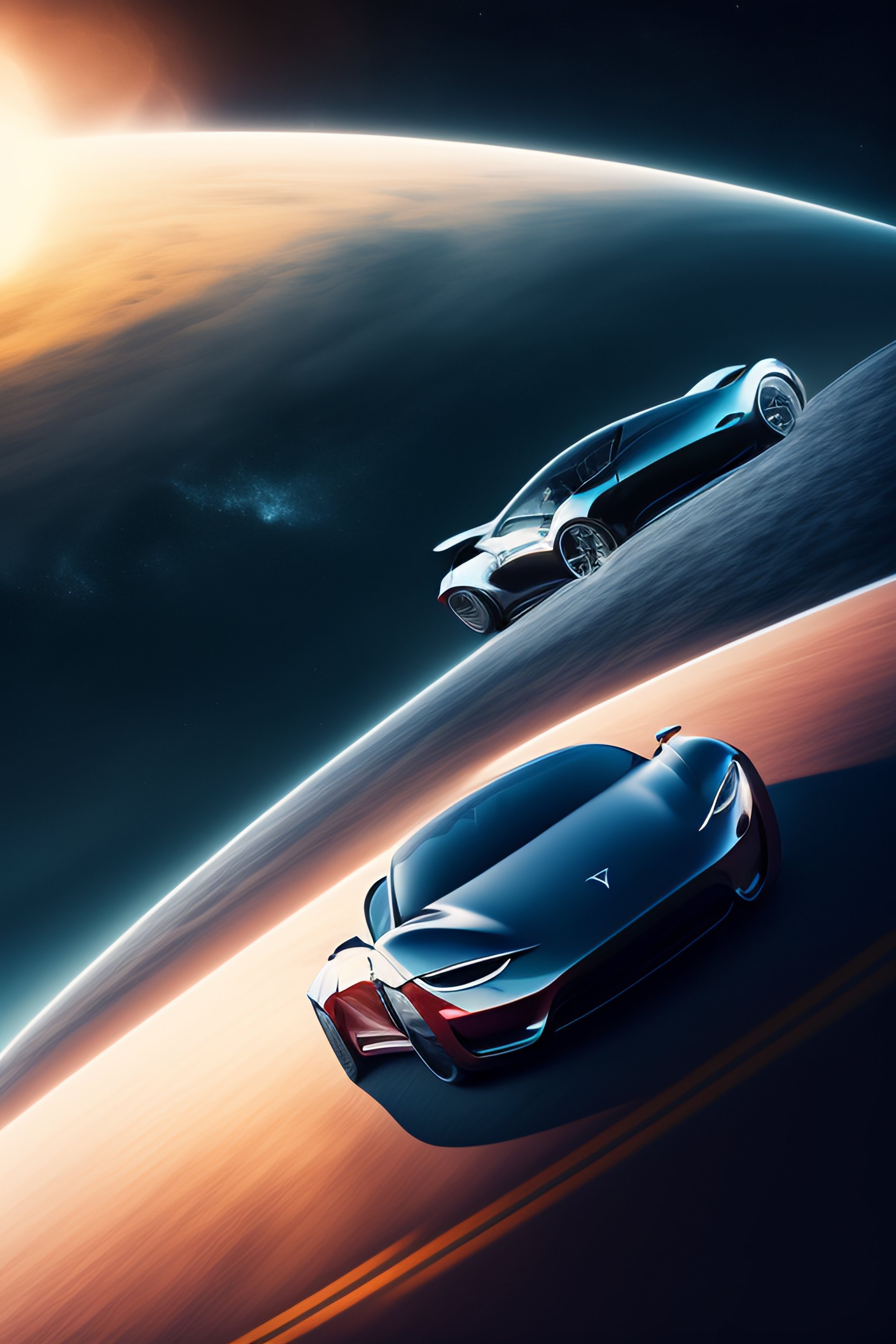 Lexica - Elon musk in a convertible tesla roadster in space strapped to ...
