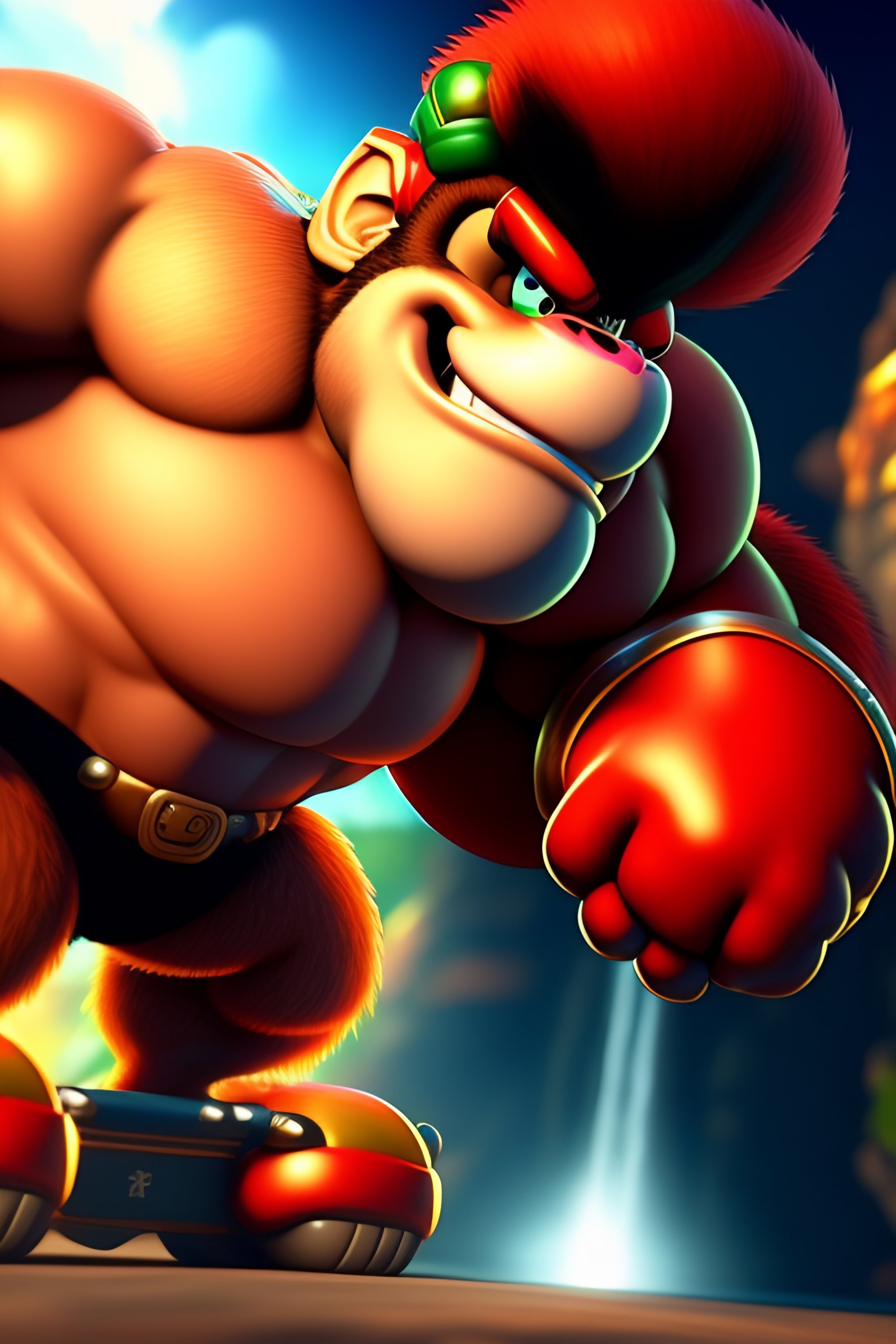 Lexica - Dry Bowser fist bumping with Funky Kong