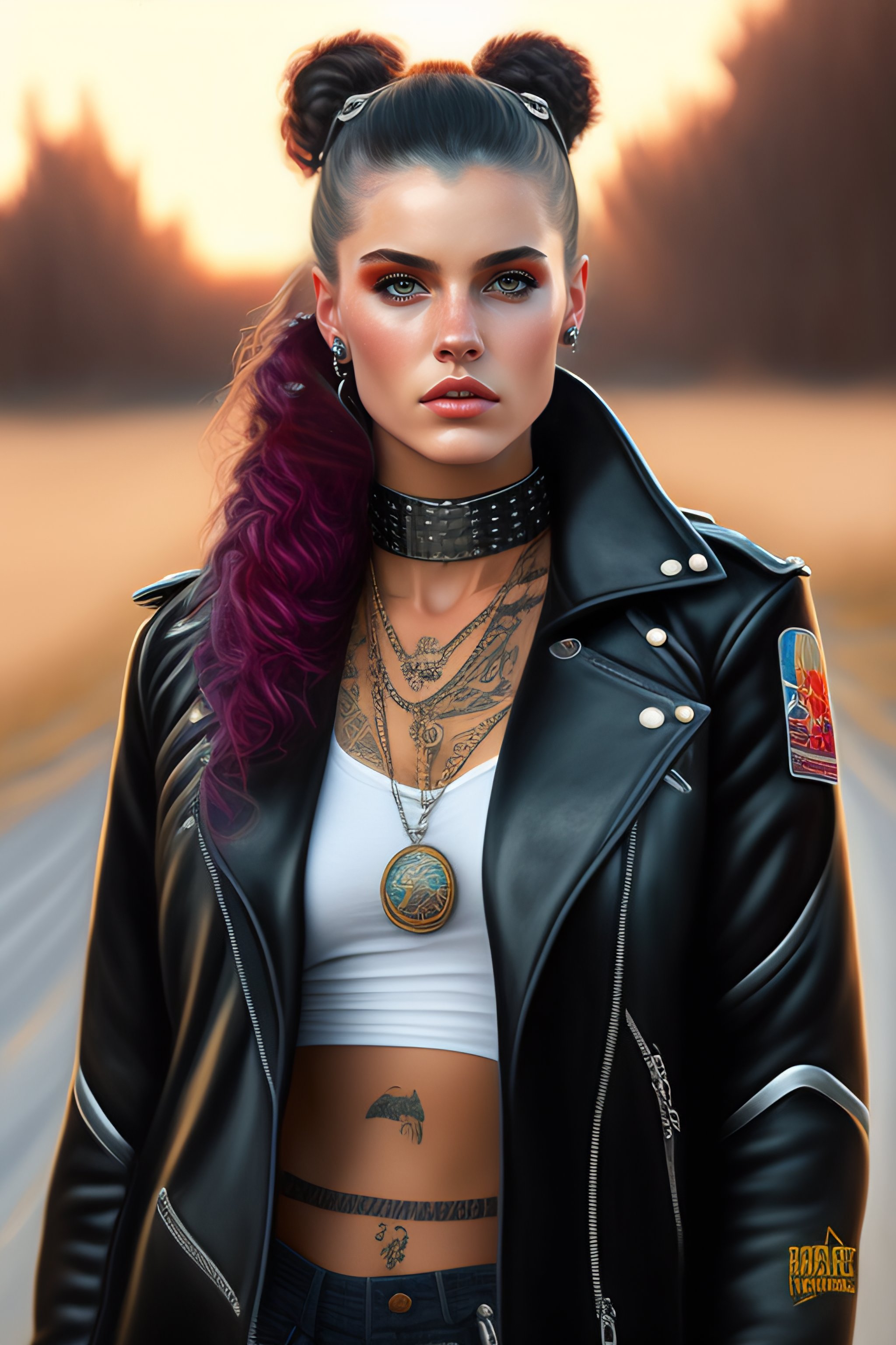 Lexica - Cute punk rock girl, mad max jacket, renaissance, cables on ...
