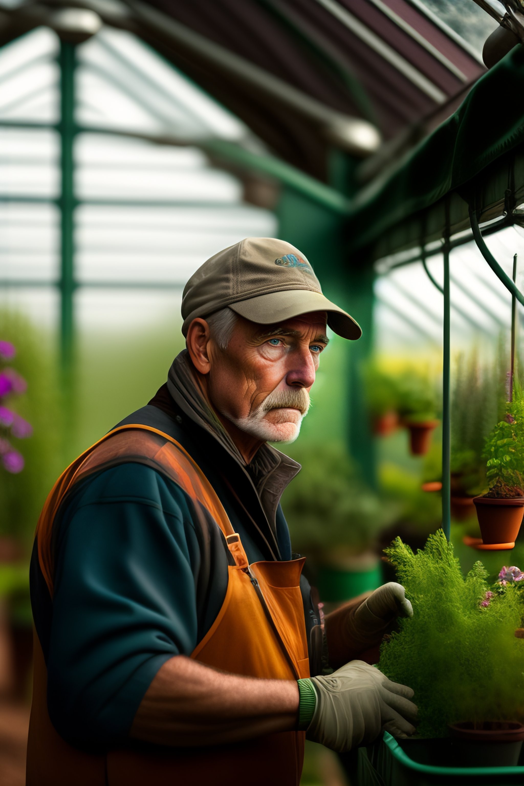 Lexica - Portrait of a gardner in a greenhouse