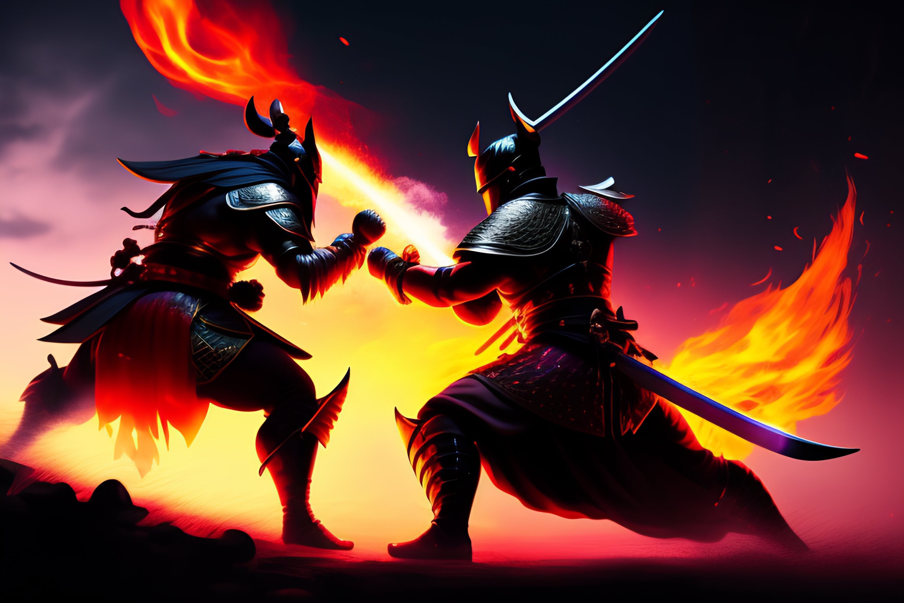 Lexica - Samurai, fighting a demon, struggling, splash art style