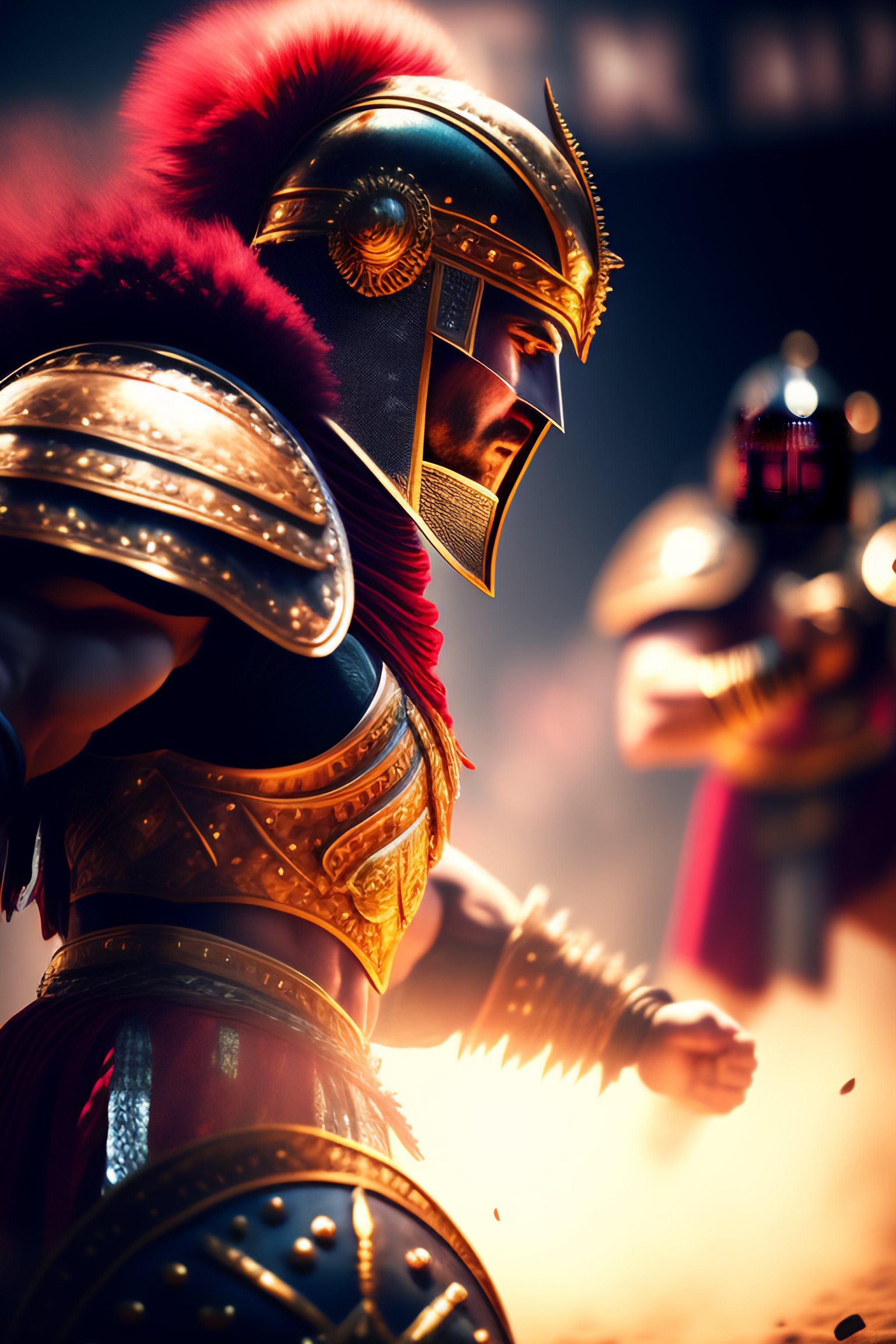 Lexica - Action shot of a Gladiator, arena, cinematic lighting, brutal ...