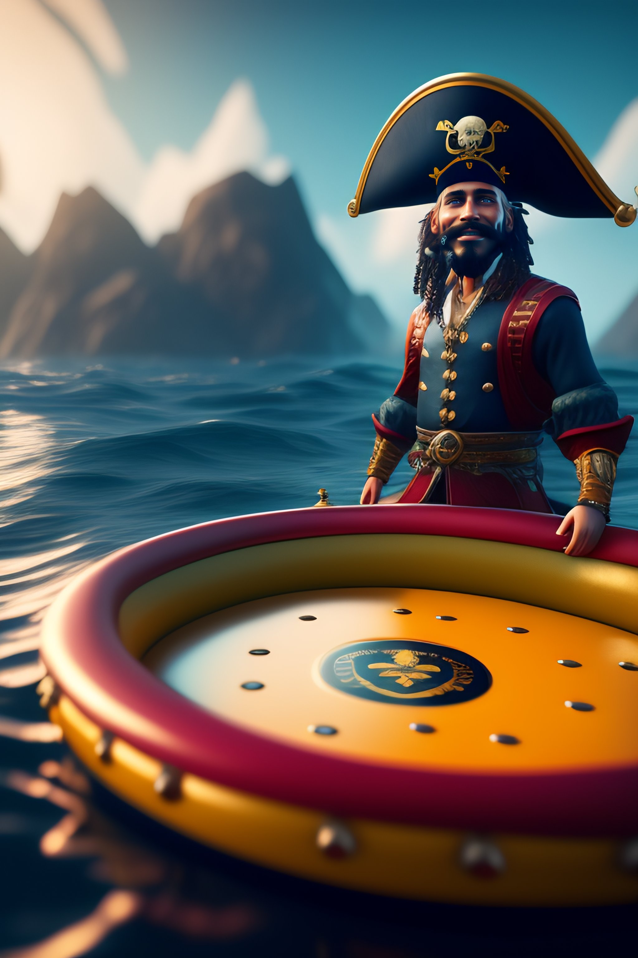 Lexica - A pirate floating smiles on a raft in the middle of the sea ...