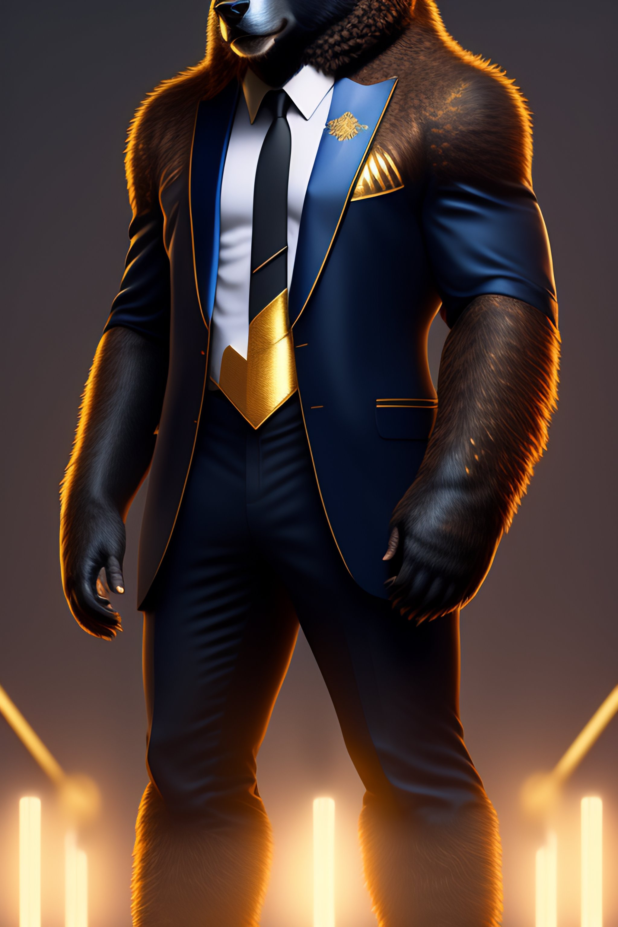 Lexica - Anthro furry humanoid grizzly borwn bear with bull horns ...