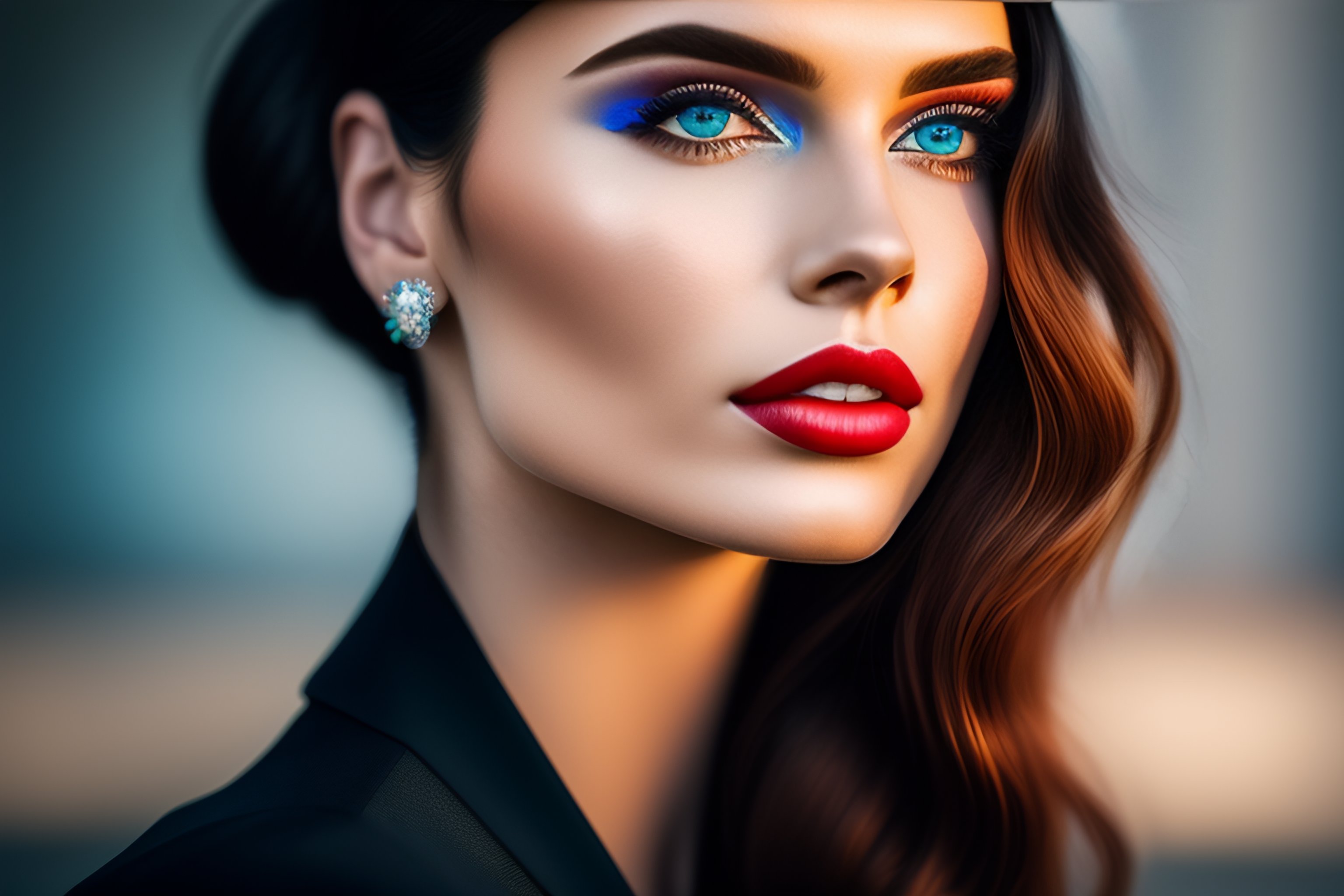 Lexica - A portrait of a toxic white girl, black hair, blue eyes, fine ...