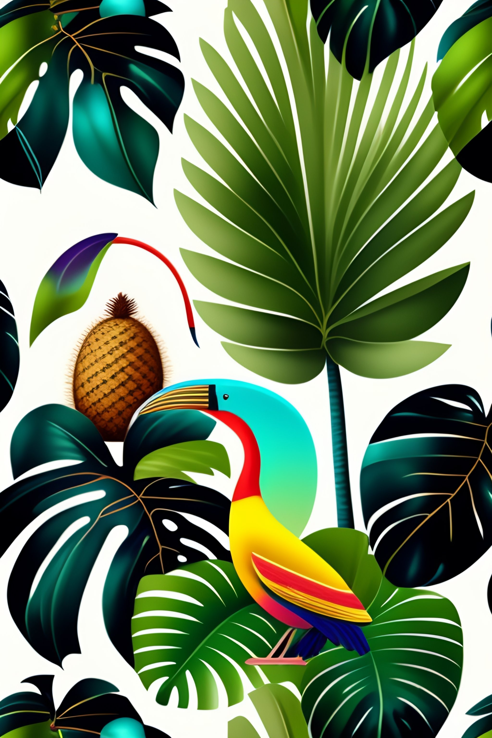 Lexica - Tropical pattern with coconut plant and tucan