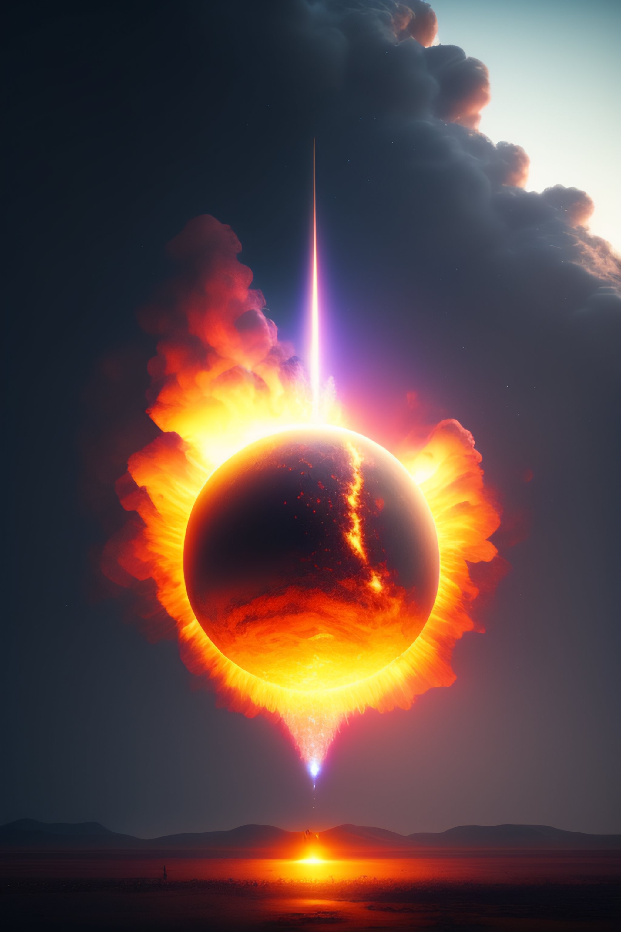 Lexica - Meteor on fire falling from the sky, cinematic, detailled, 4k