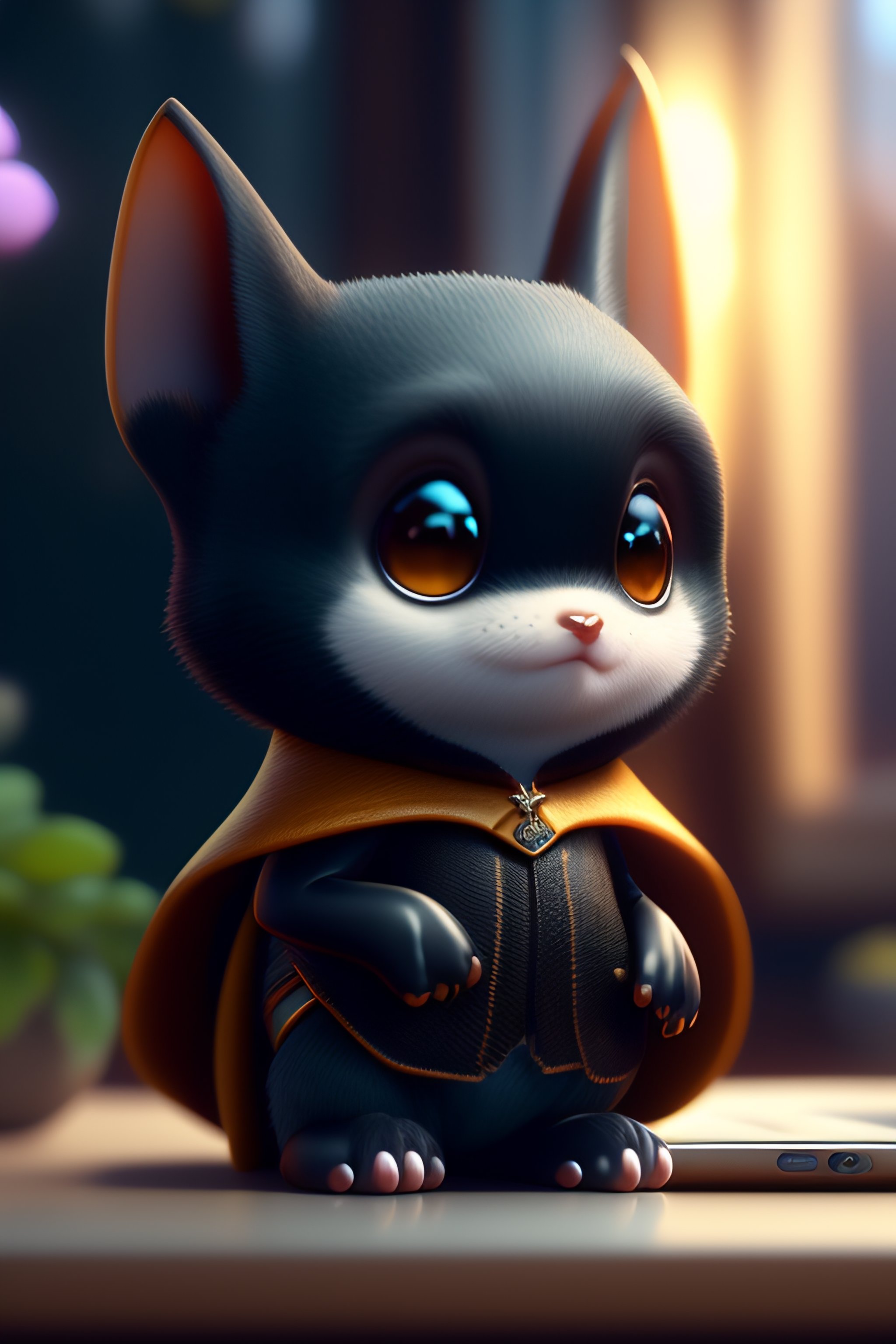 Lexica - Cute small humanoid bat sitting in front of laptop ,unreal ...