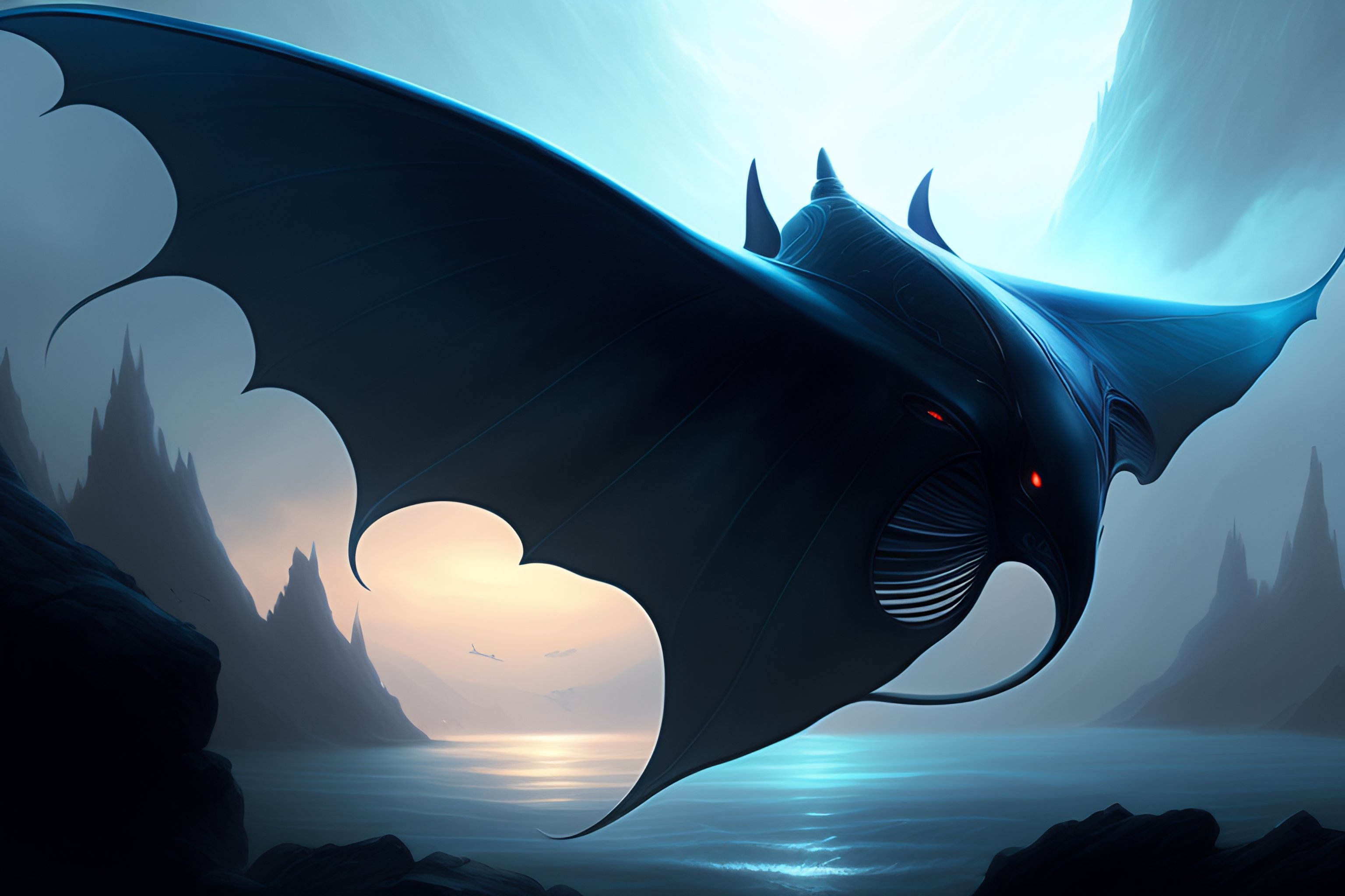 Lexica - Establishing shot of a fantasy spectral dementor manta ray ...