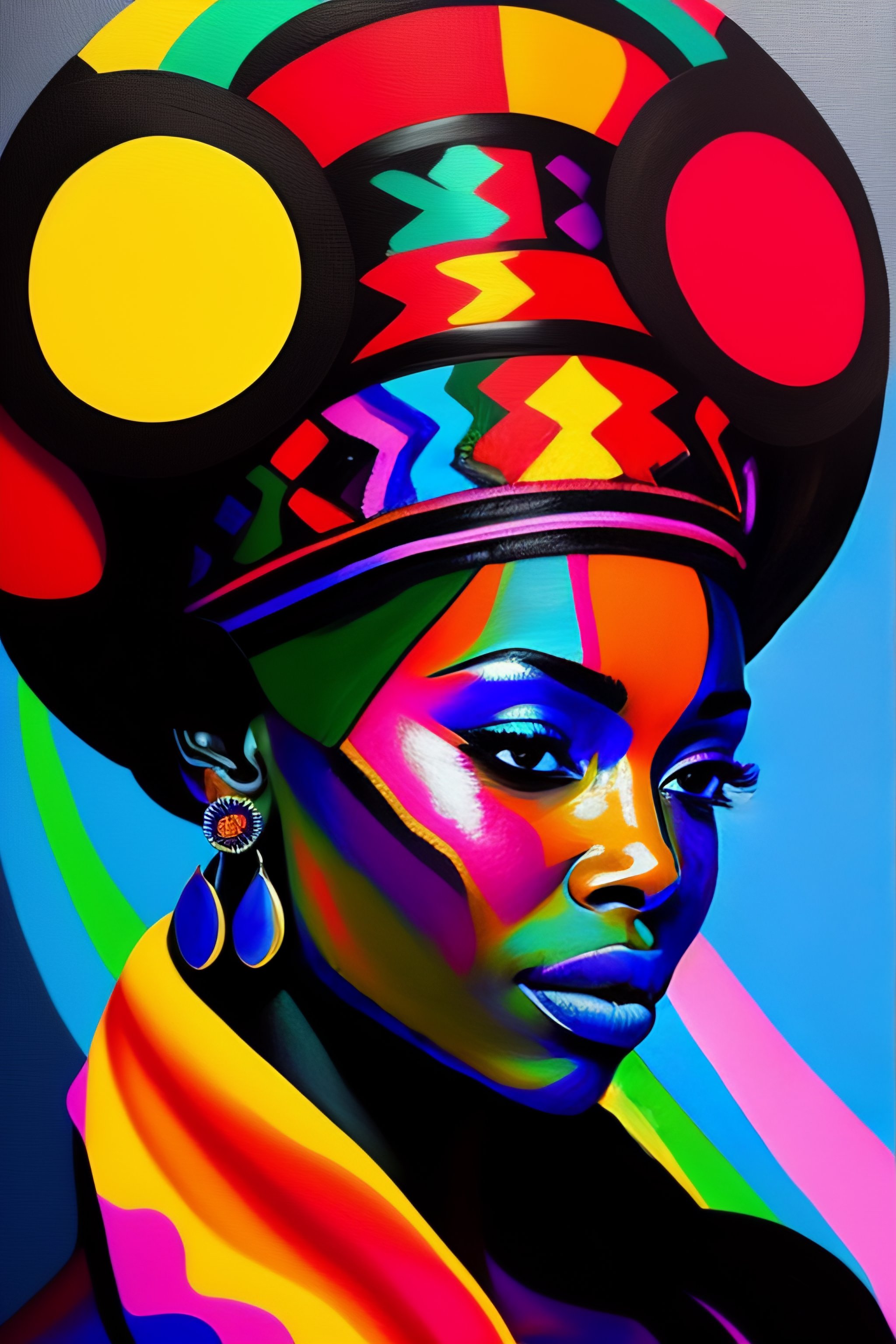 Lexica - Painting on canvas, black tribal woman with colourful head ...