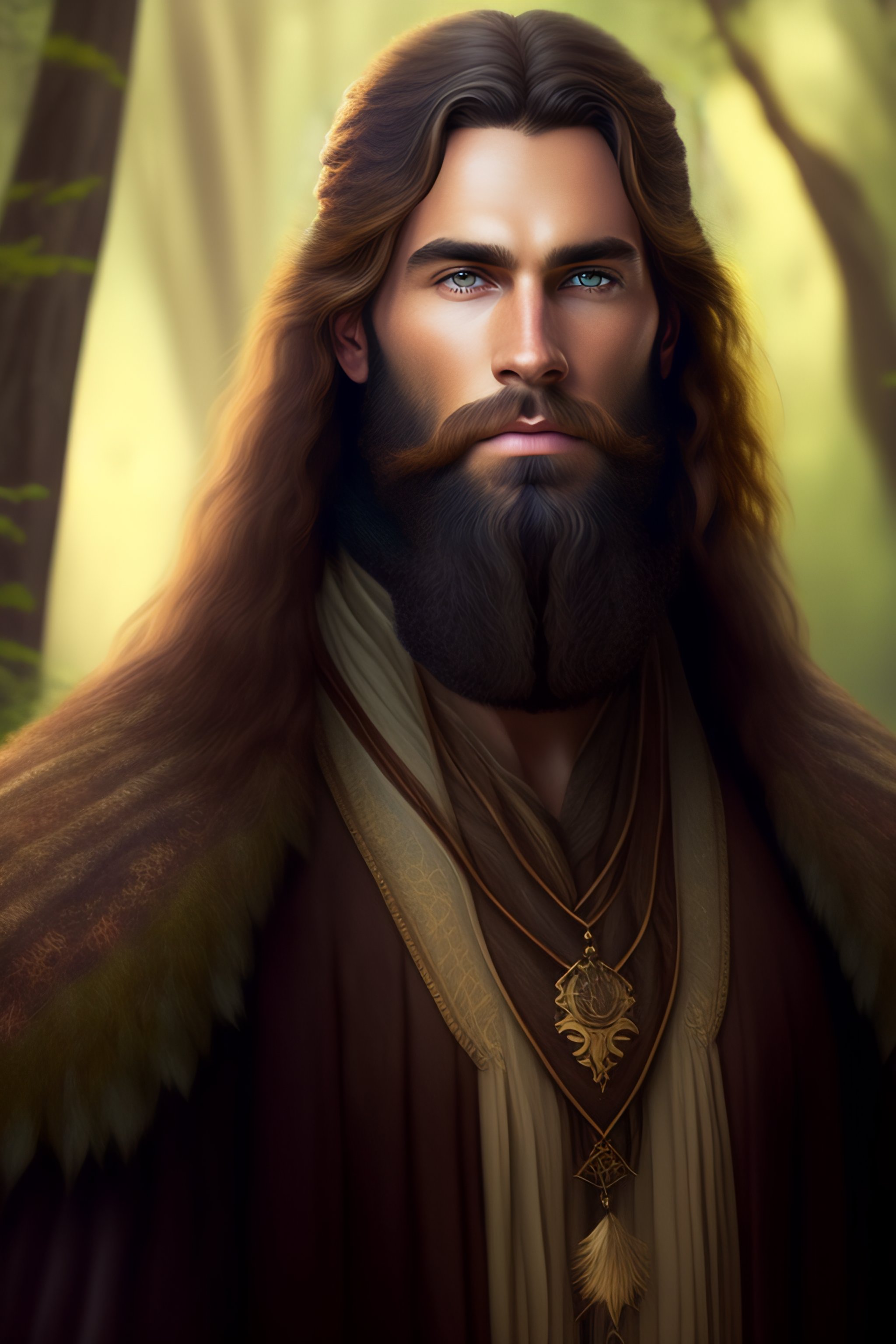 Lexica - Druid in the woods wearing plain buckskin, magic, brown eyes ...