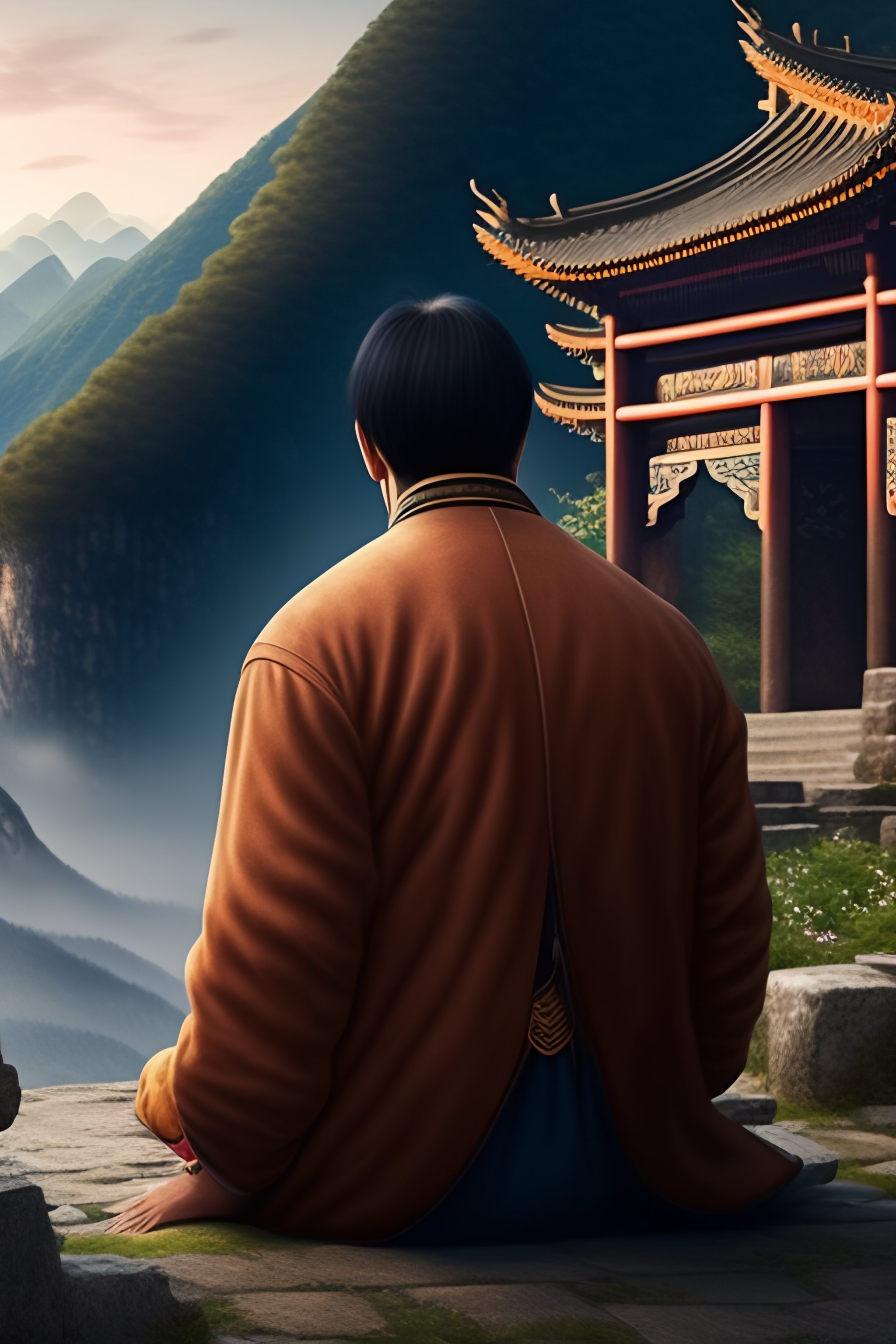 Lexica - Portrait of a young man kneeling in front of an old zen master ...