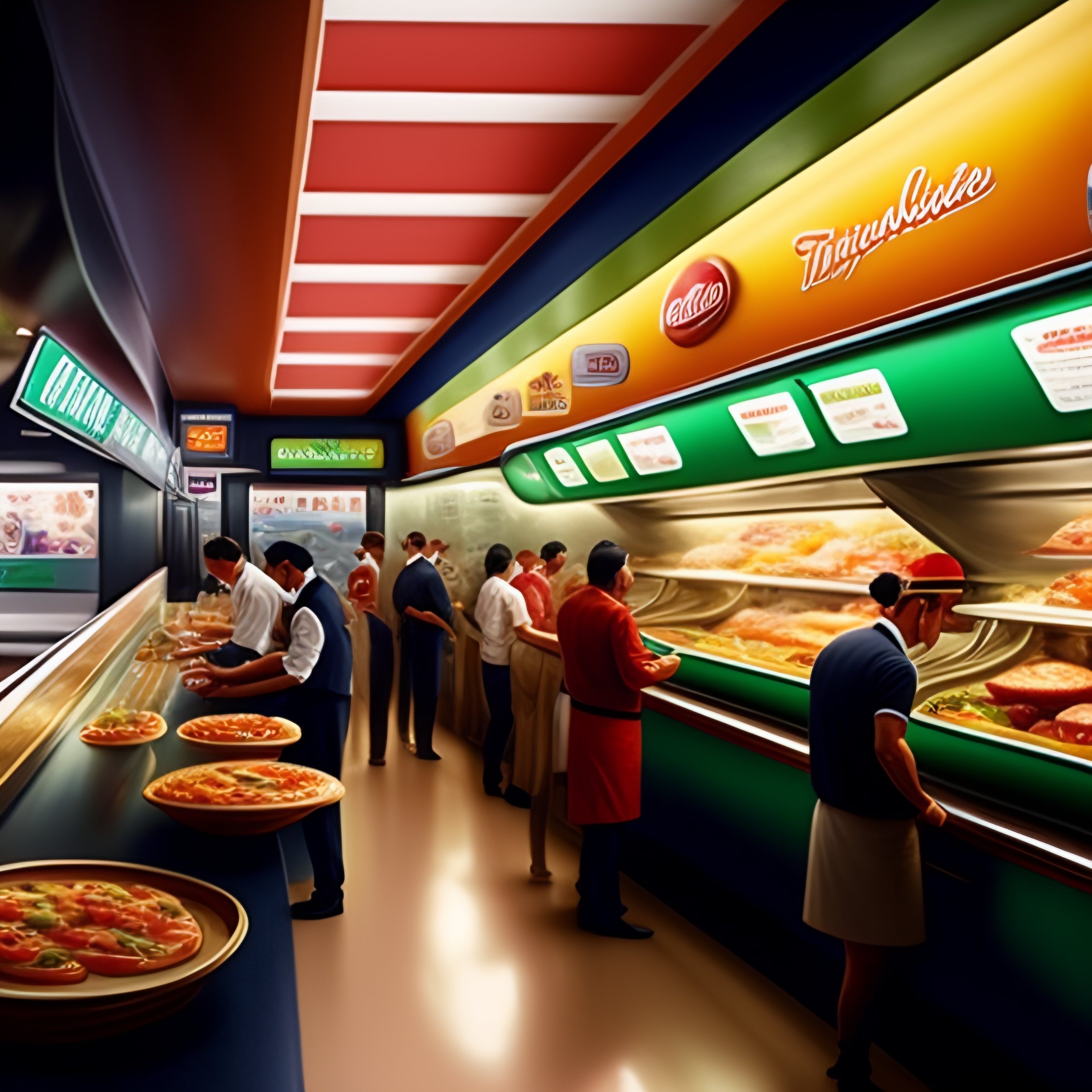 Lexica - A realistic view inside of a subway fastfood franchise where ...