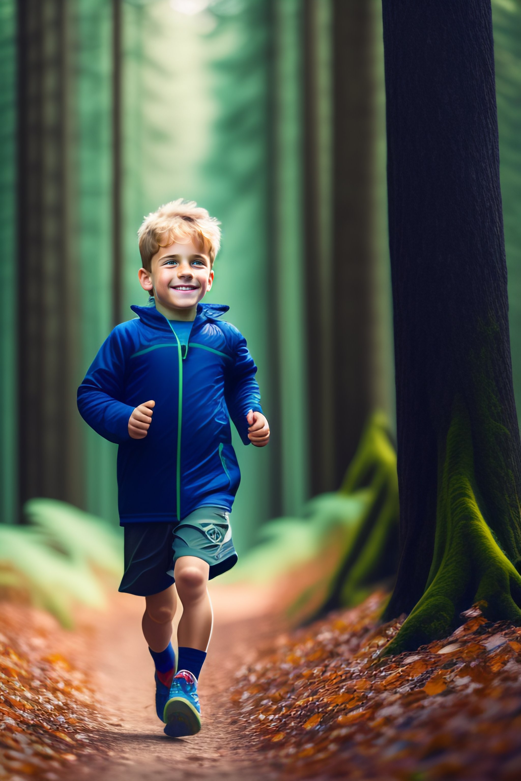 Lexica - Portrait of a boy running in woods