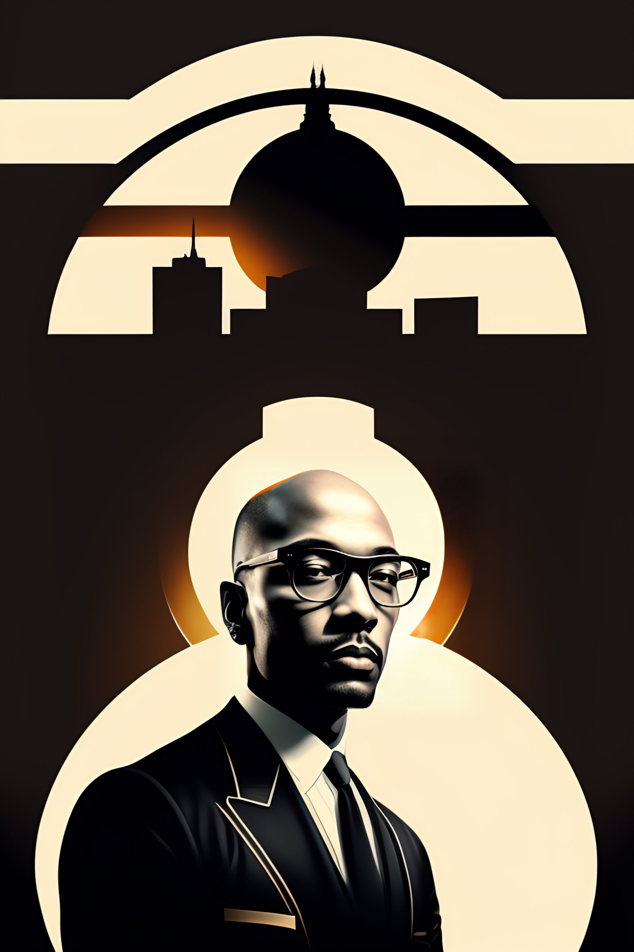 Lexica - Bald man with black glasses, vectorized Futuristic Vintage ...