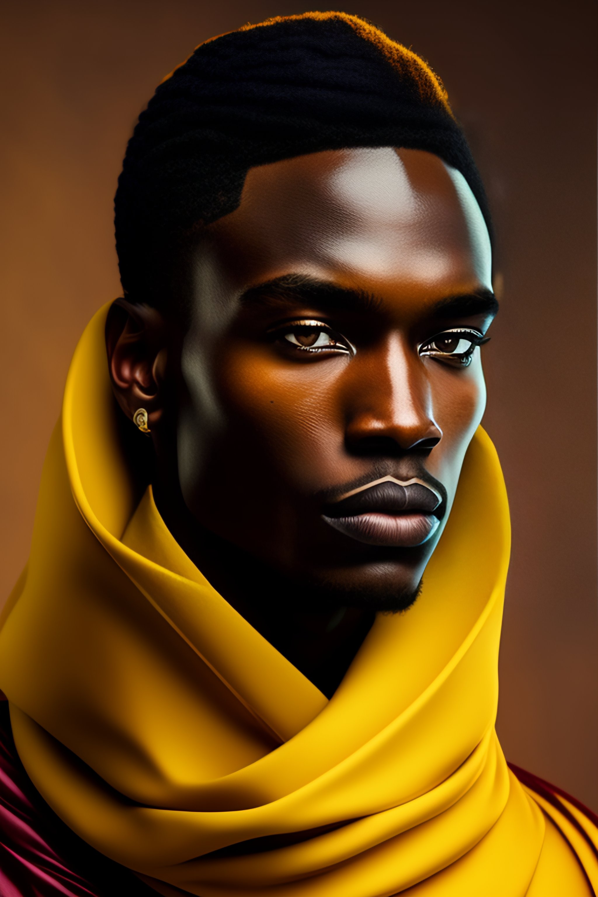 Lexica - Medium-dark skin tone blond hair dnd portrait yellow cloak red ...