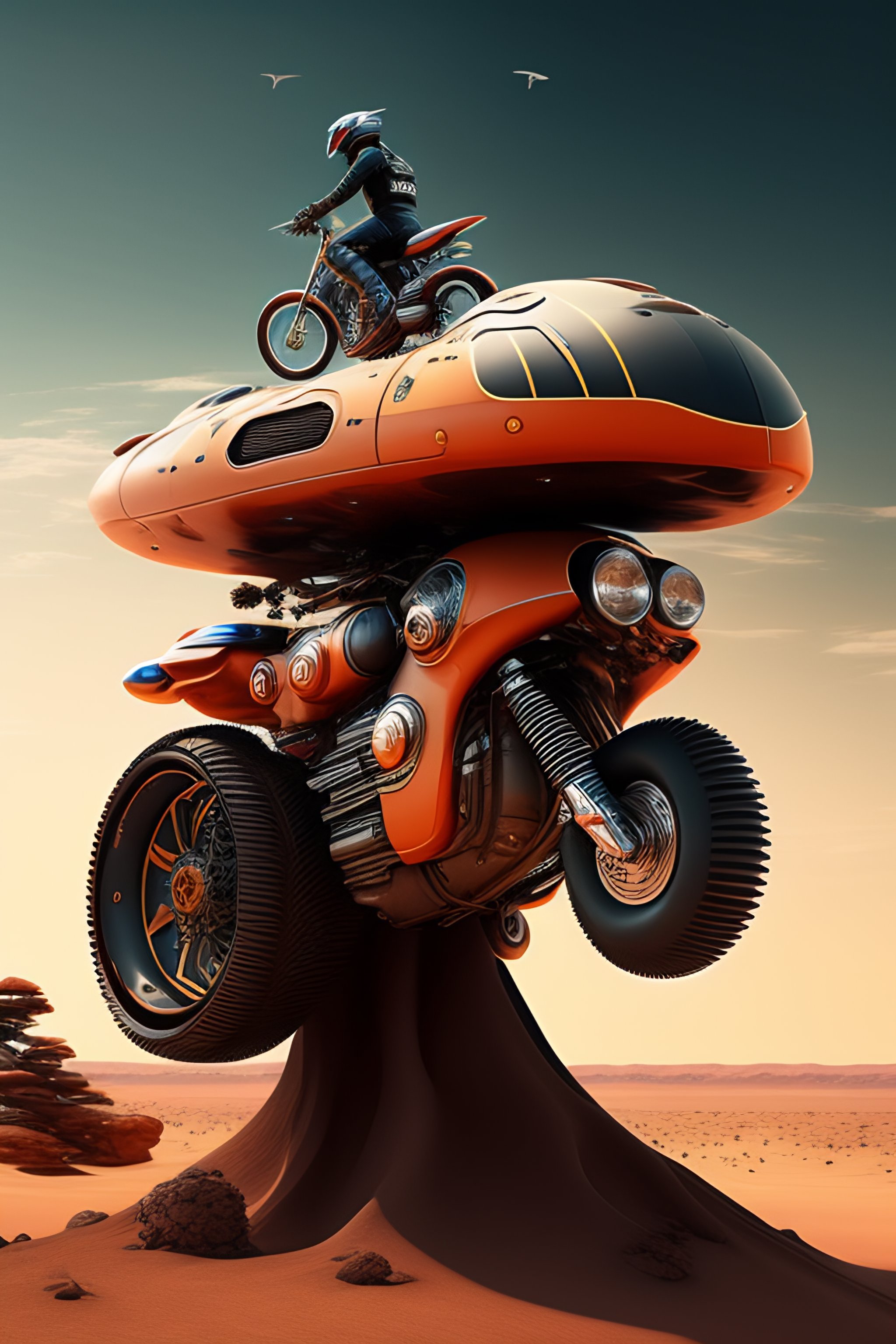 Lexica - Motorcycle on top of a tree on mars with rocket boosters