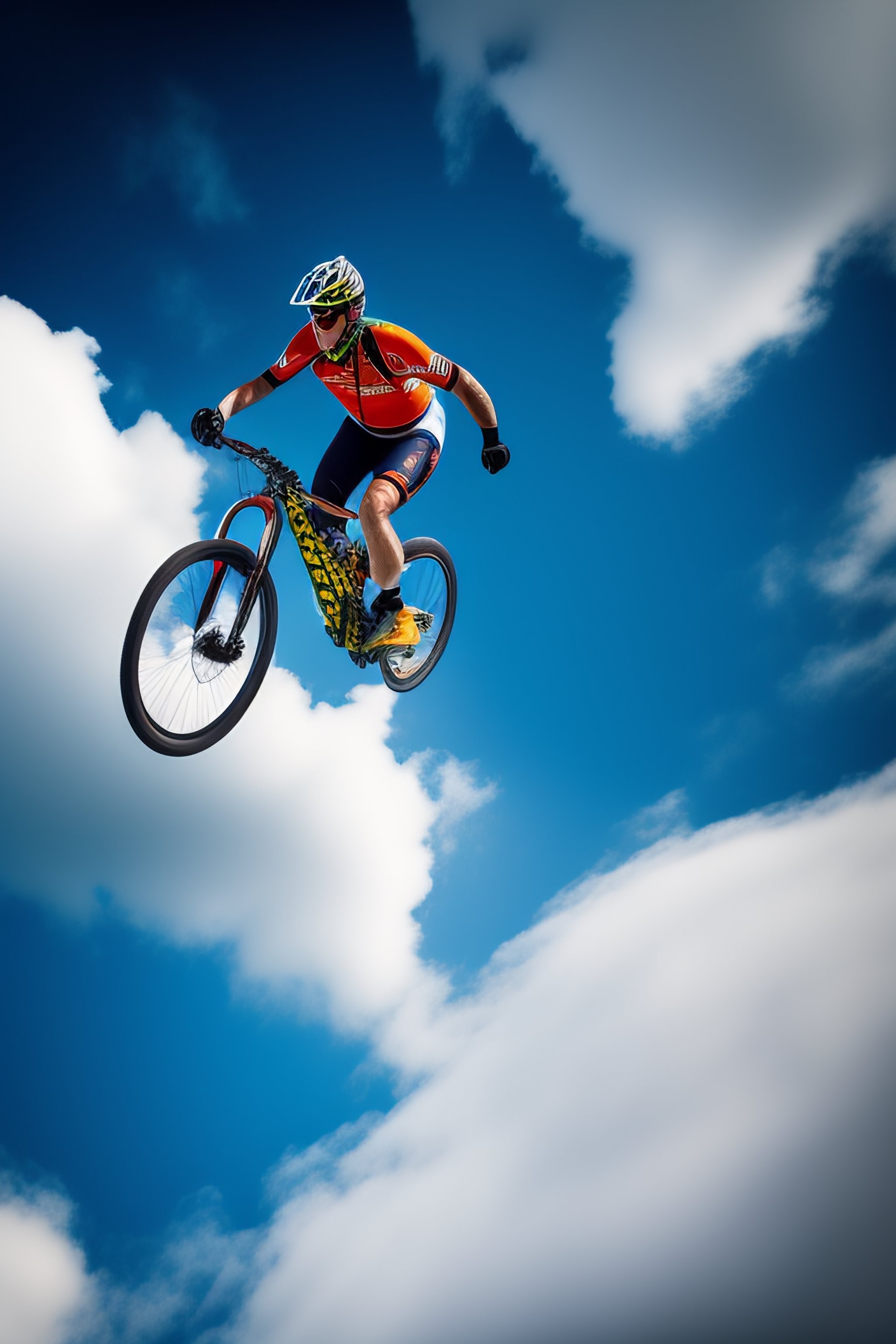 Lexica - A flying bike, the bike is flying in the air, the photo was ...