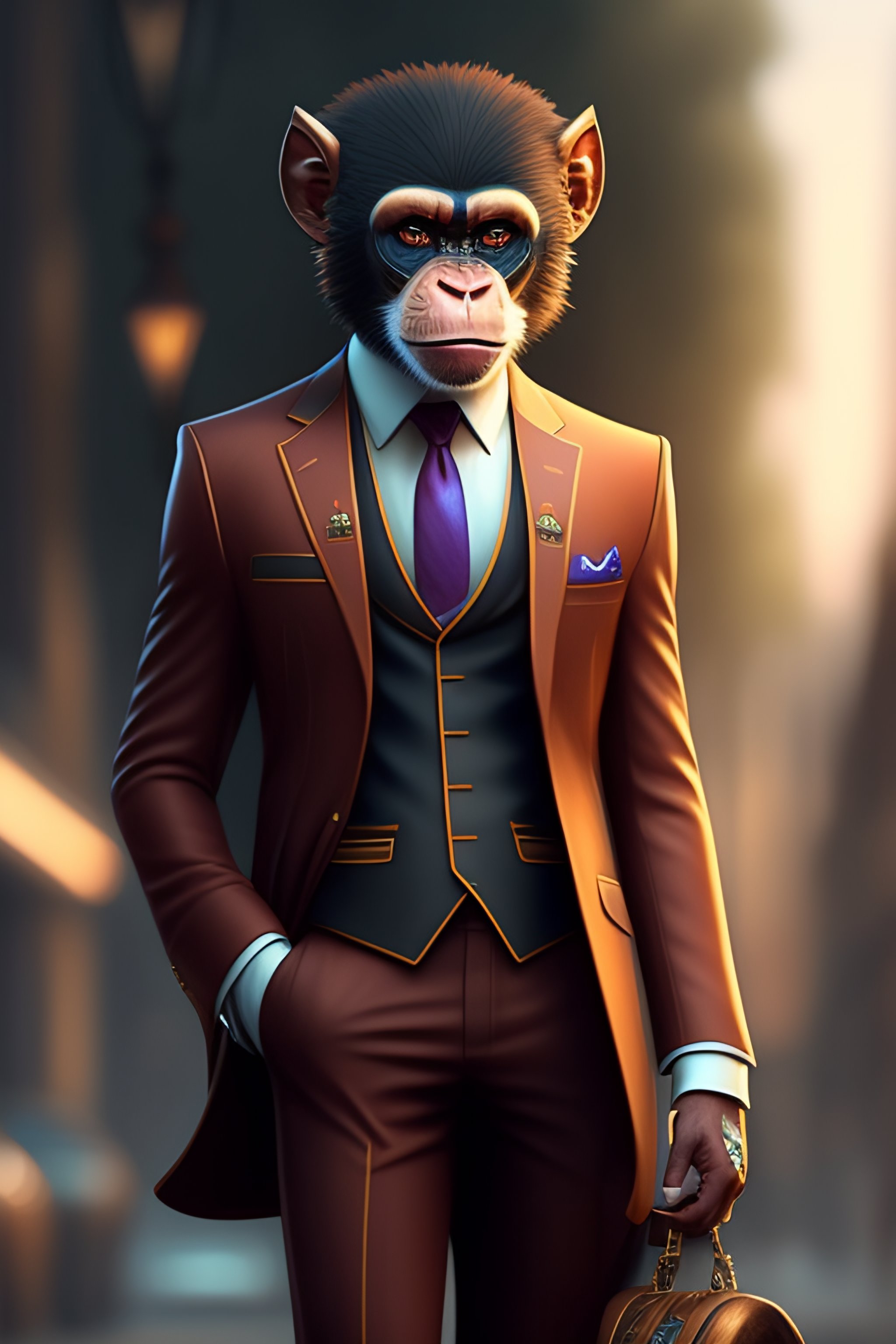 Lexica - Anthro furry humanoid monkey, three piece suit, checking watch ...