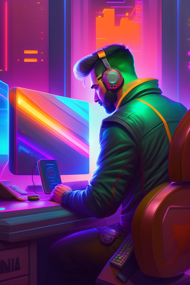 Lexica - A vibrant artstation illustration of a tech savy man typing ...