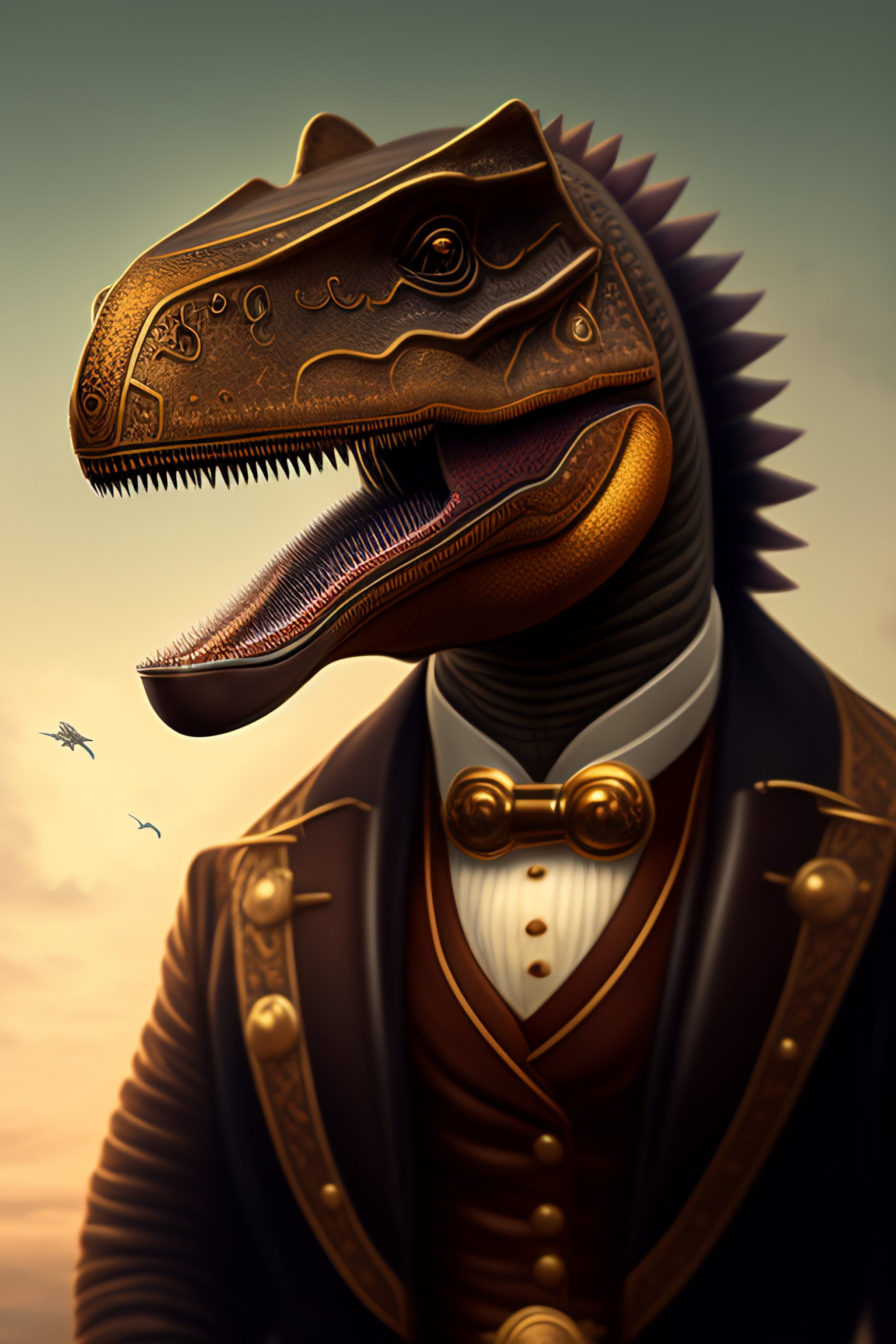 Lexica - Portrait of a steampunk dinosaur