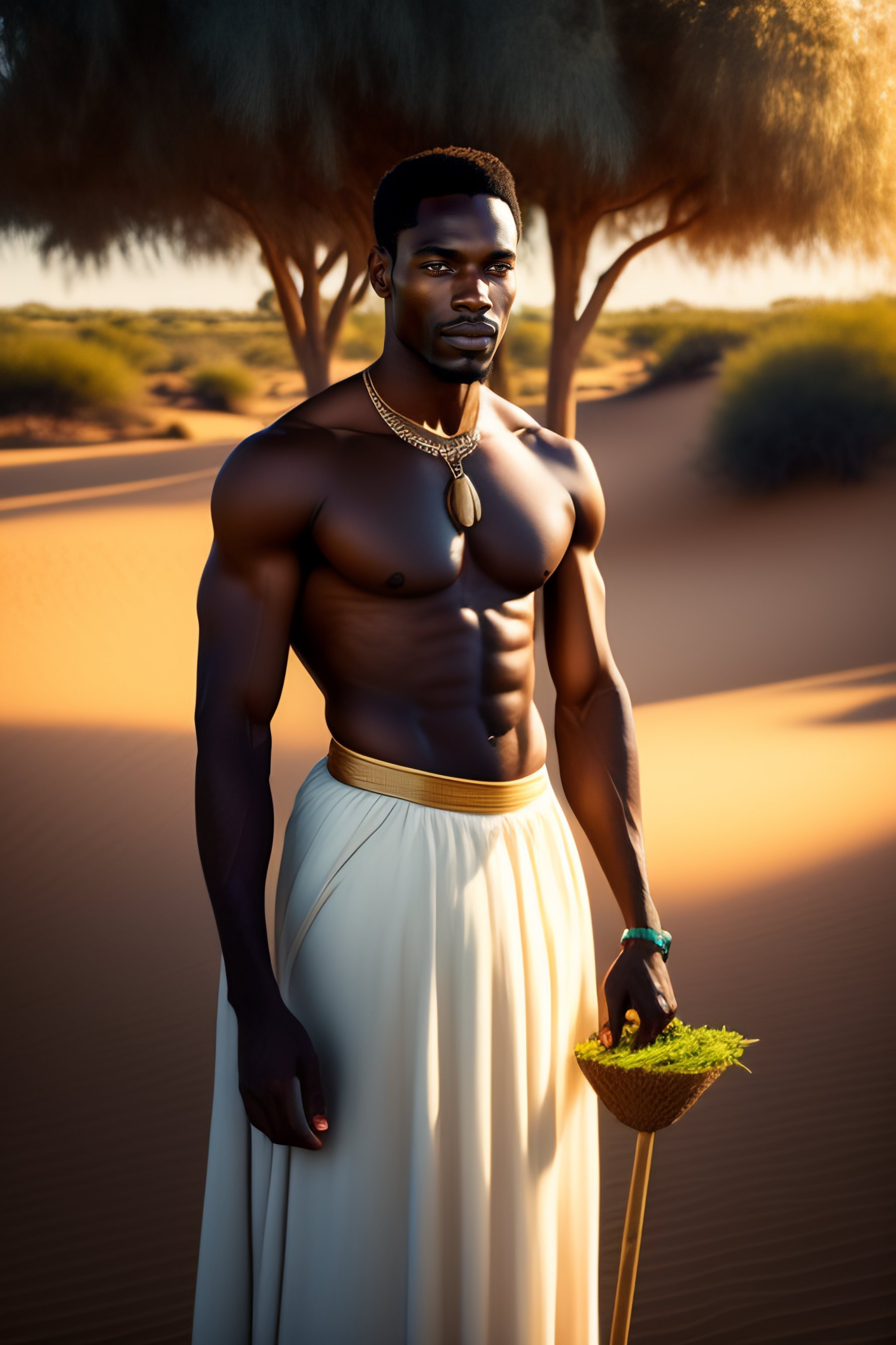 Lexica - Handsome black man with straw on head wearing straw skirt ...