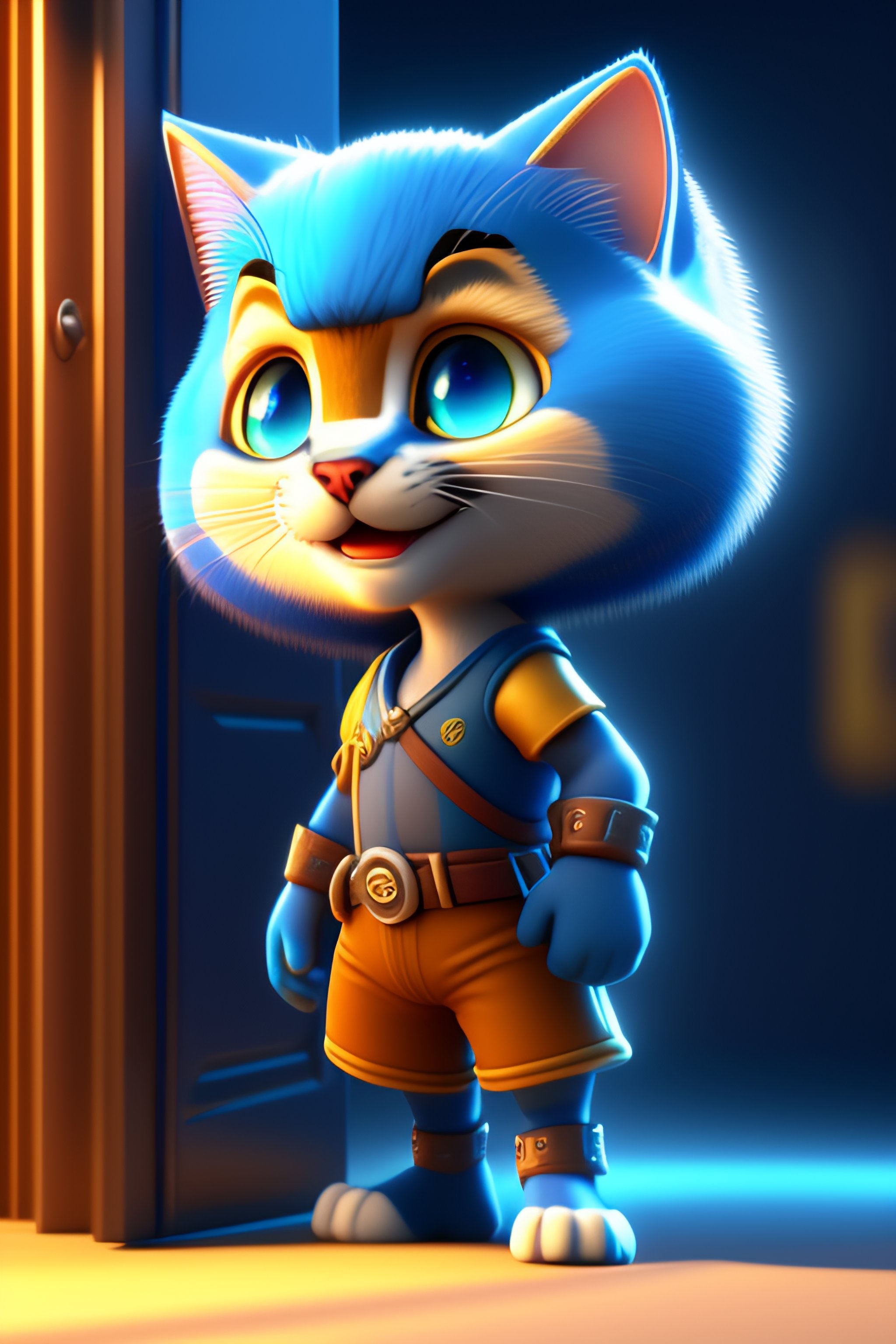 Lexica - Blue cat, long hair short legs, pixar style, moor cartoon ...