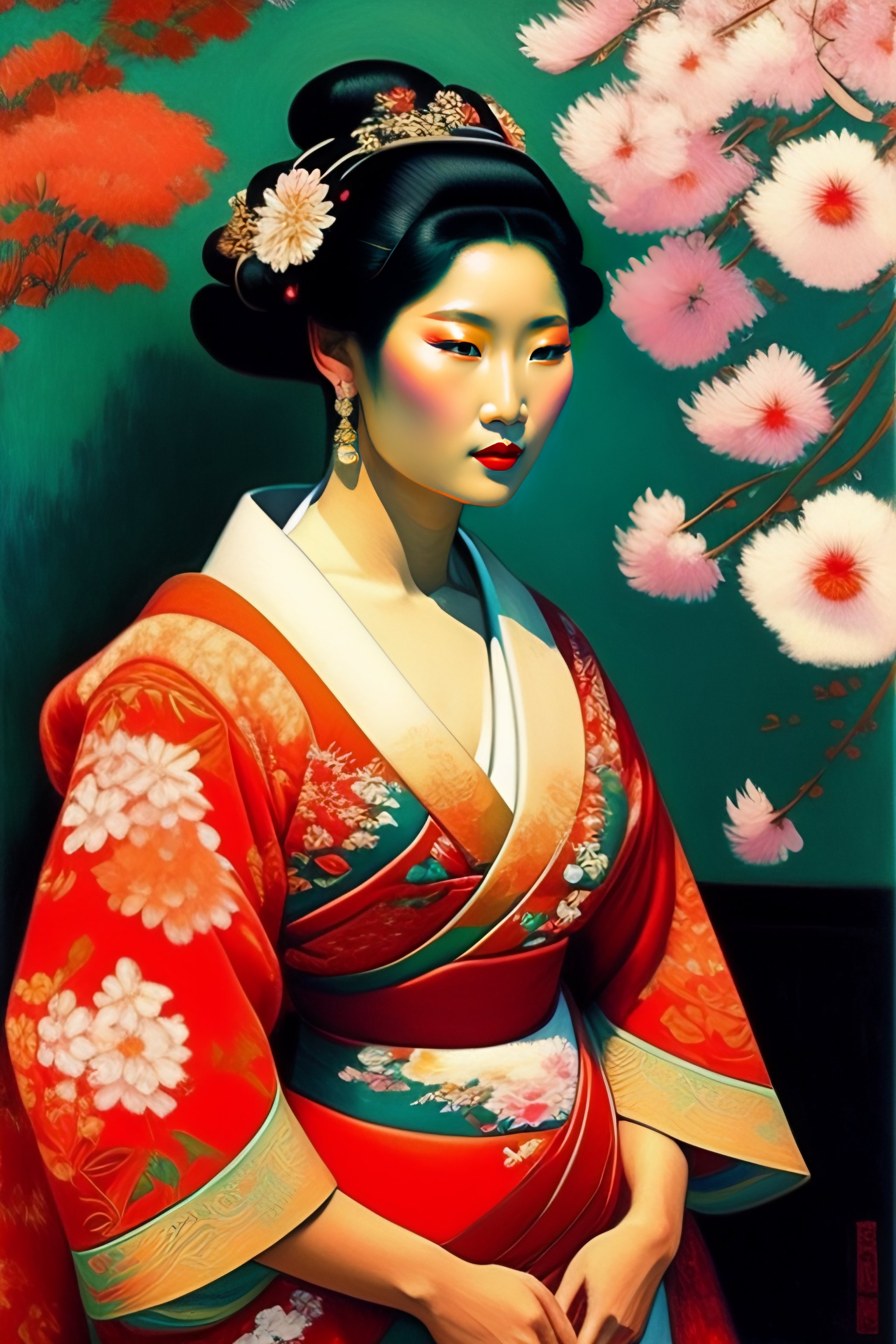 Lexica - Full body artwork of a beautiful geisha, wearing a flowery ...