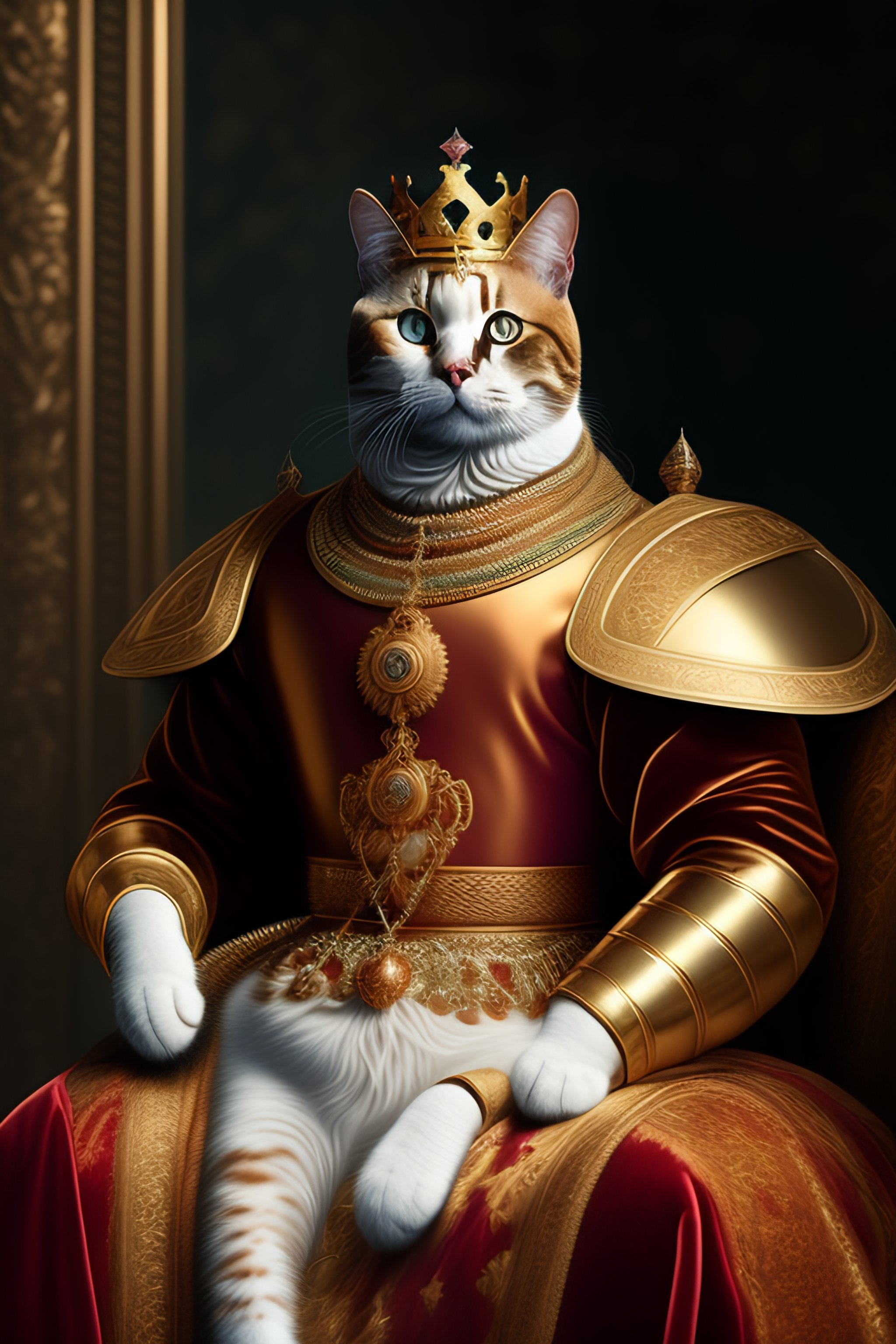 Lexica - A portrait of cat as a king sitting on a throne with a crown ...