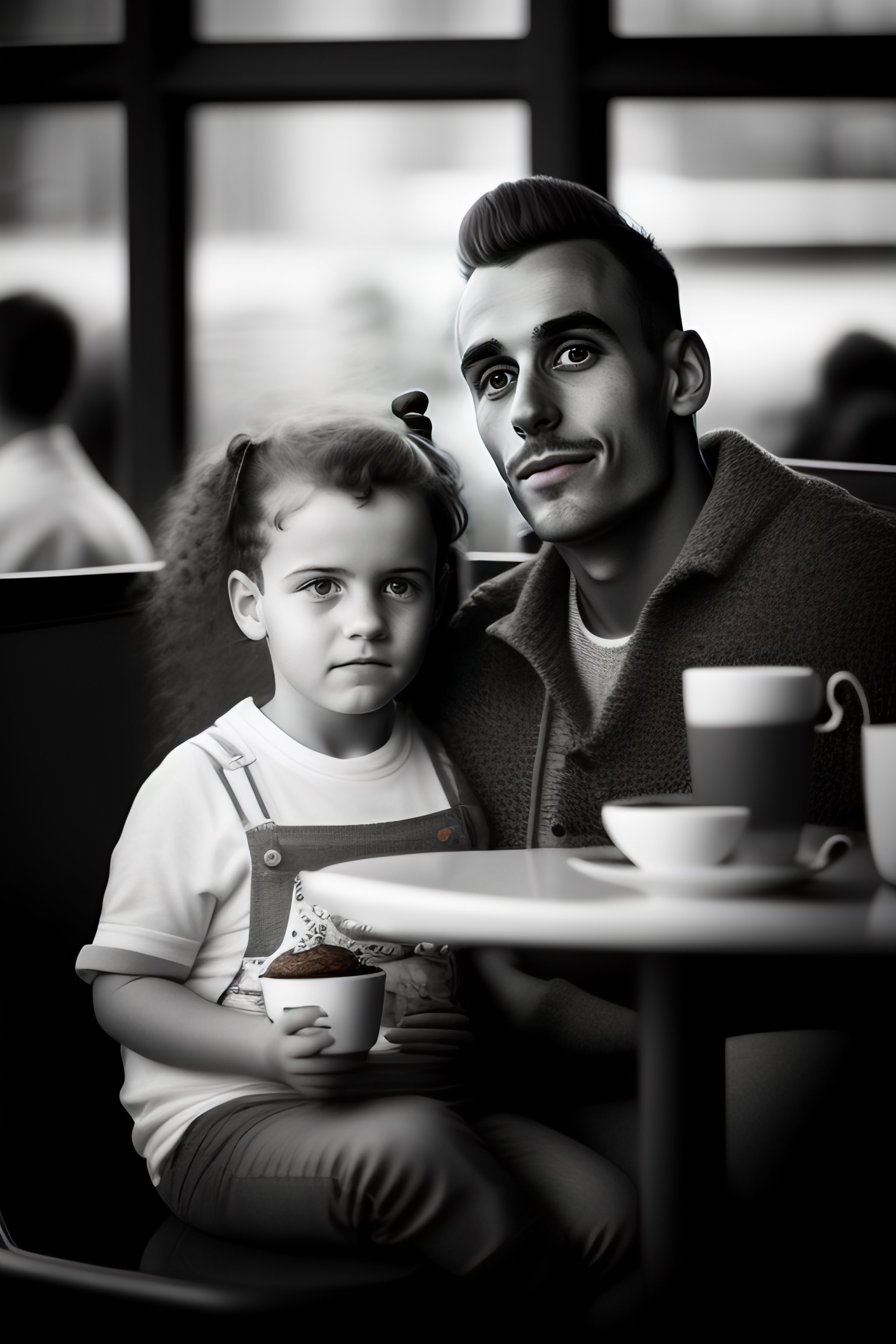 Lexica - A PHOTO OF A YOUNG DEFORMED DISABLED COUPLE SITTING IN A CAFE ...