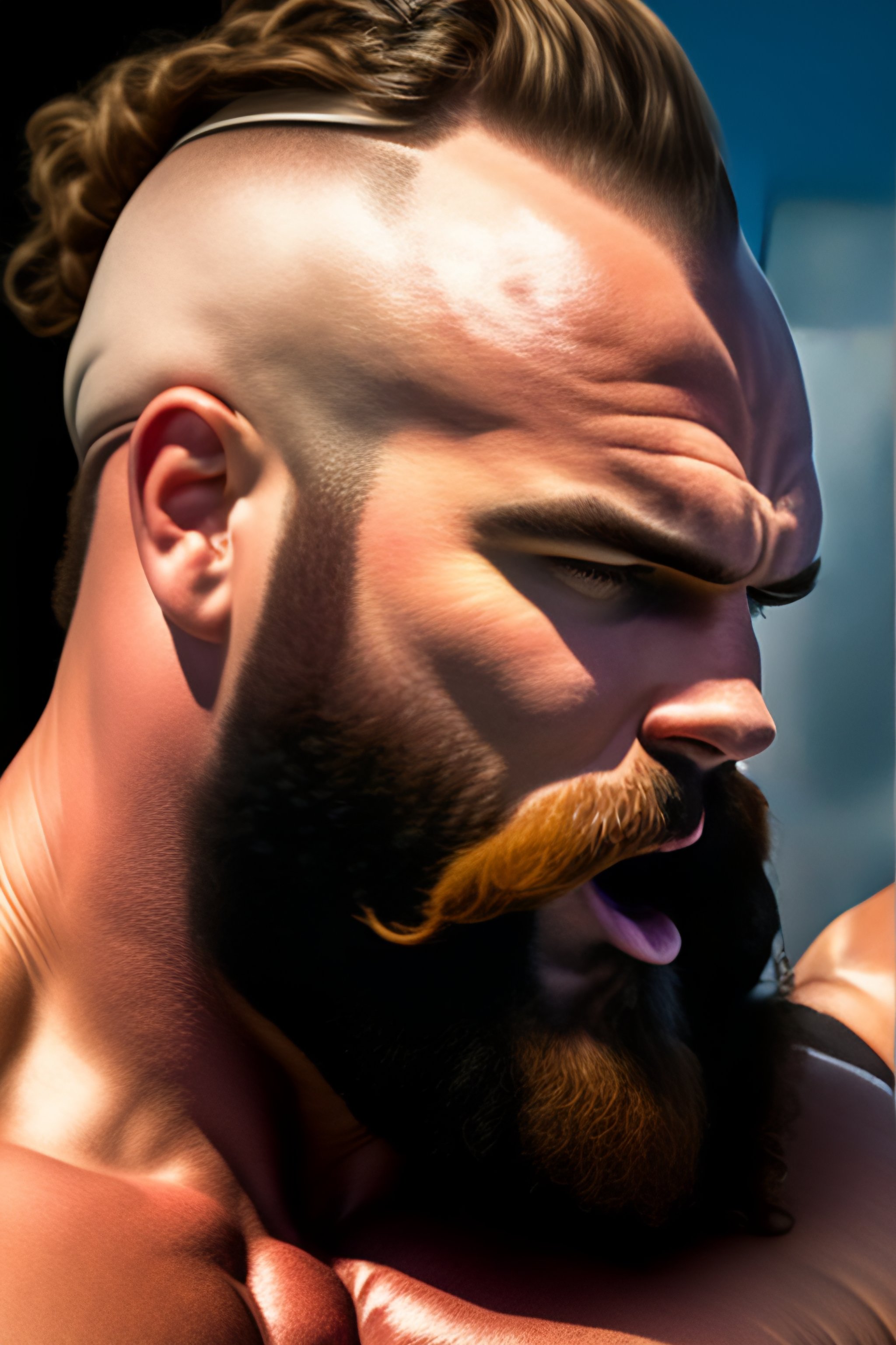 Lexica - Big burly hairy manly strongman licking his biceps