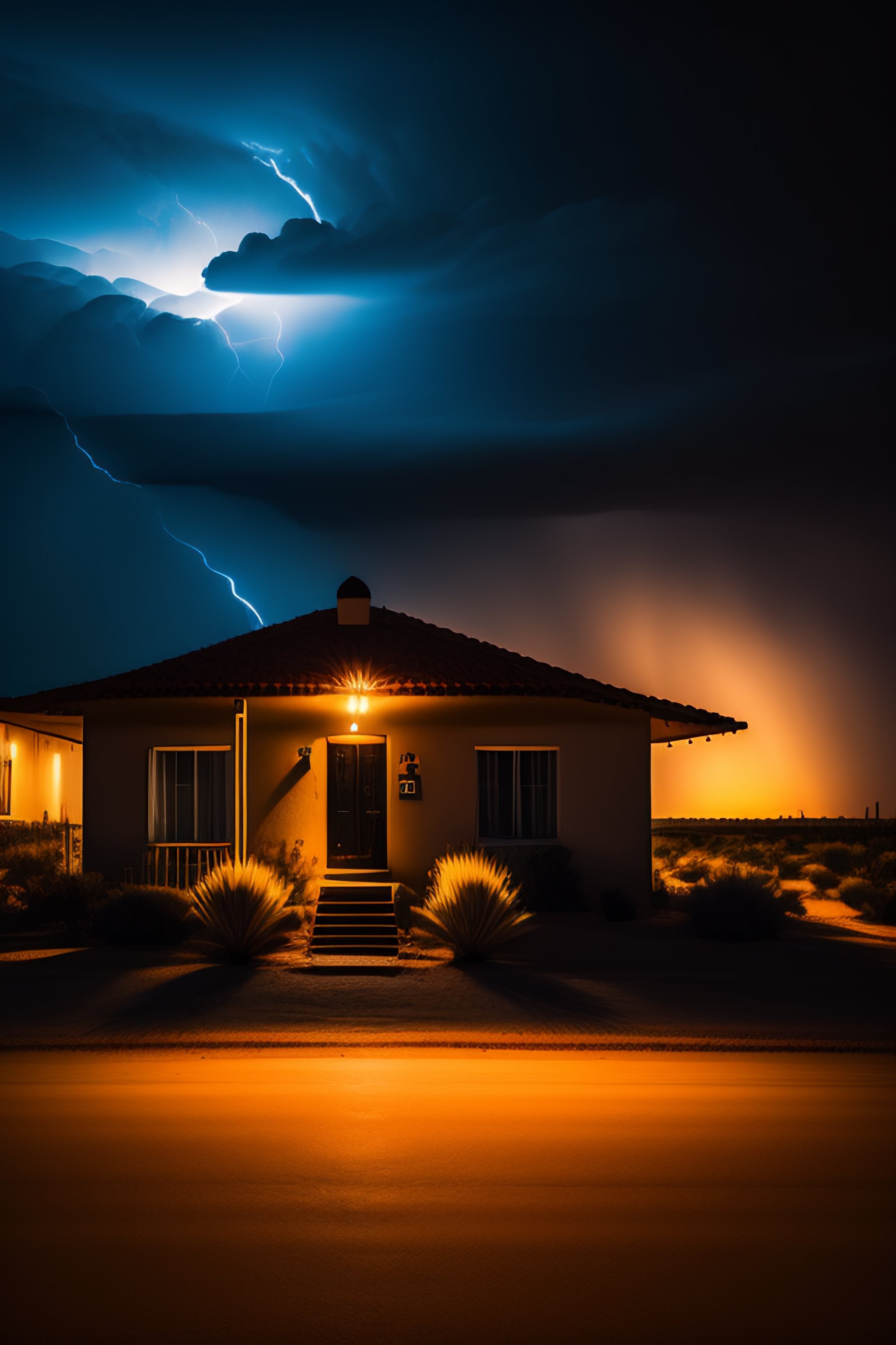 Lexica - Minimalistic dark photo. night, Desert, big thunderstorm ...