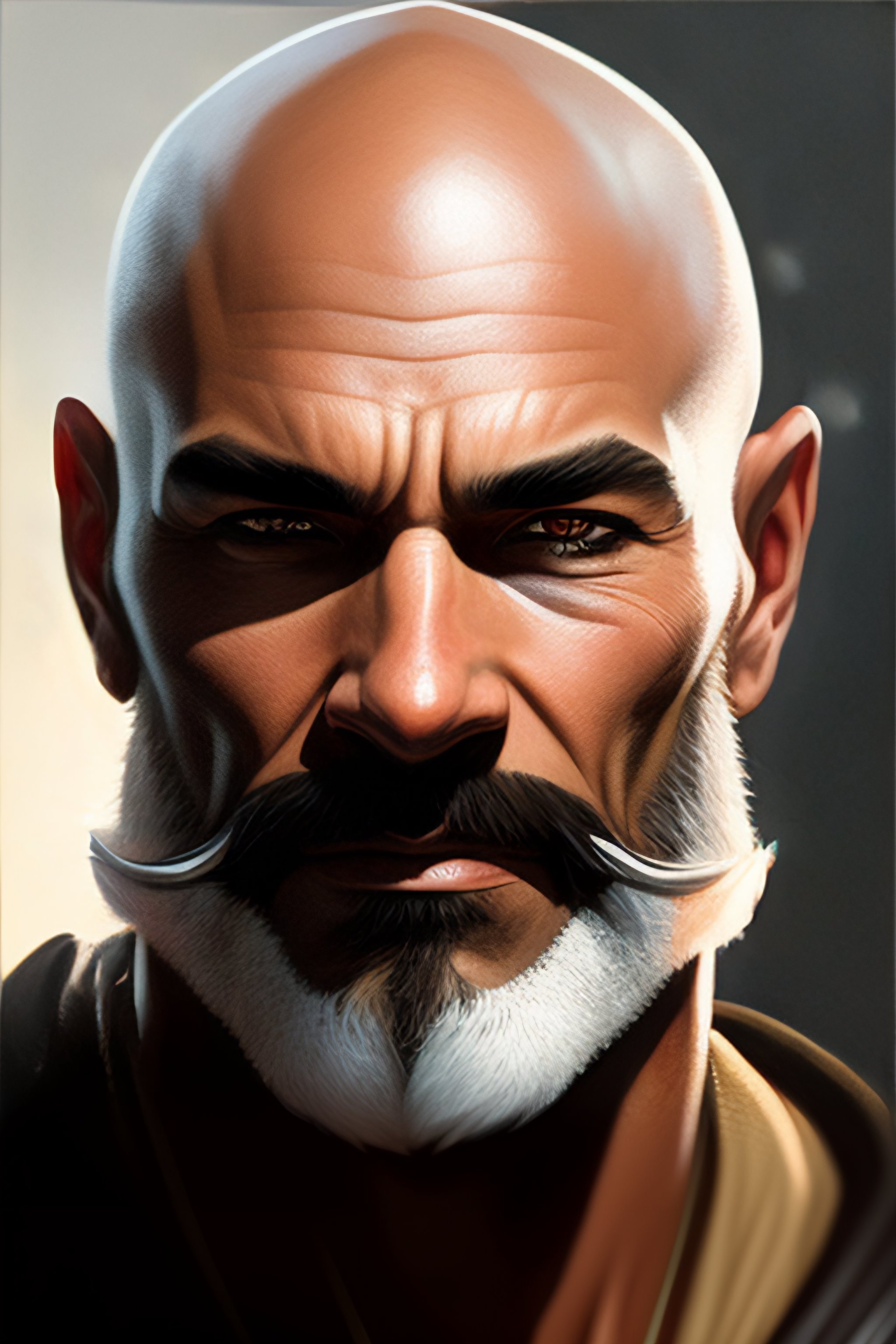 Lexica - A grizzled man with a bald head with dark short stubble ...