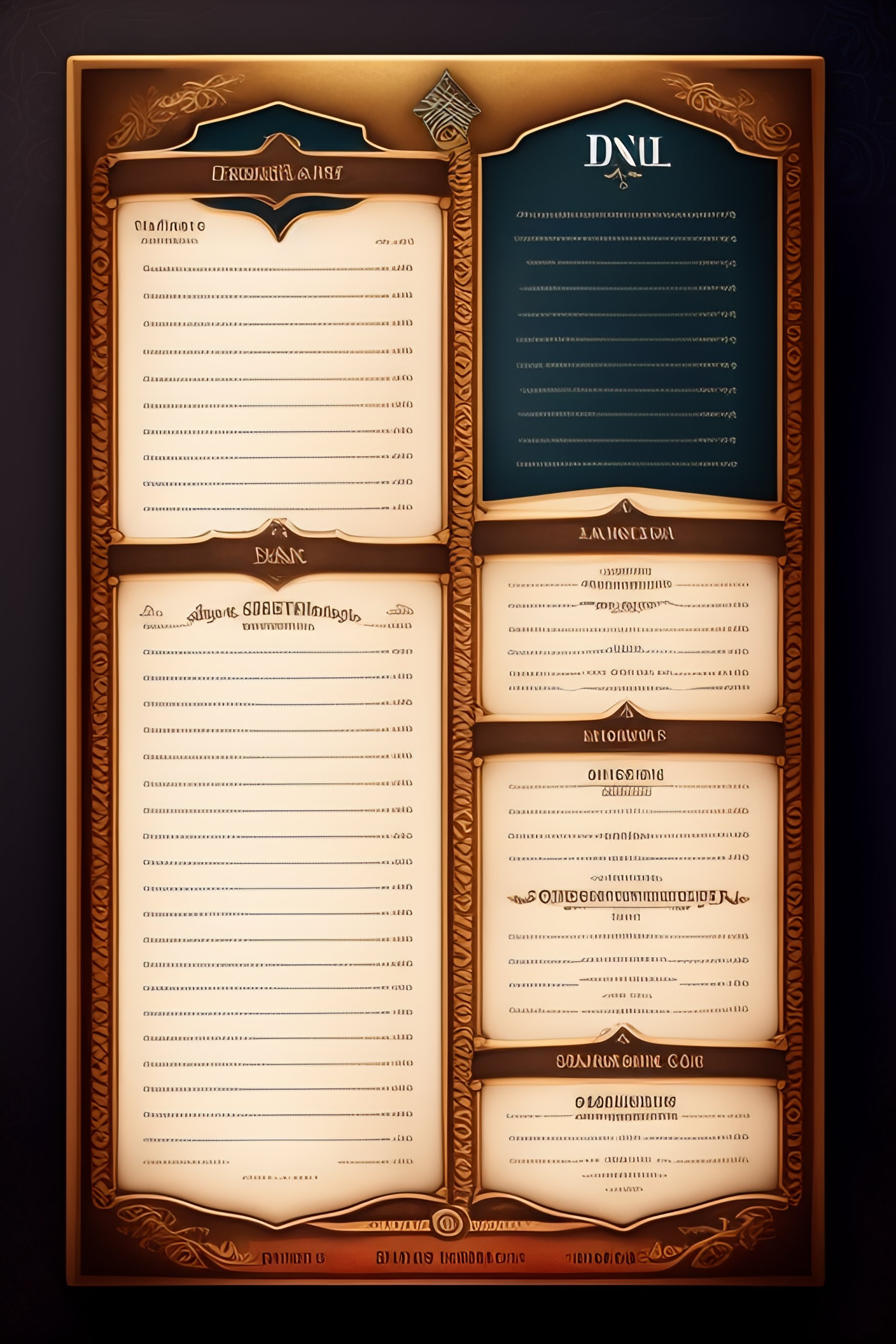 Lexica - A dnd menu on a sheet with embelishments for w webpage
