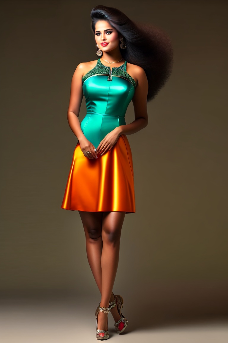 Lexica - Indian short dress girl show thighs, show back side