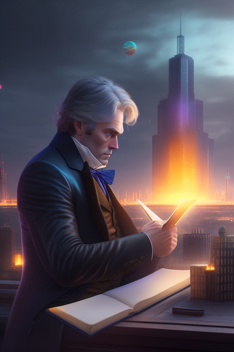 Lexica - Wide angle Michael faraday sitting writing a book, with ...