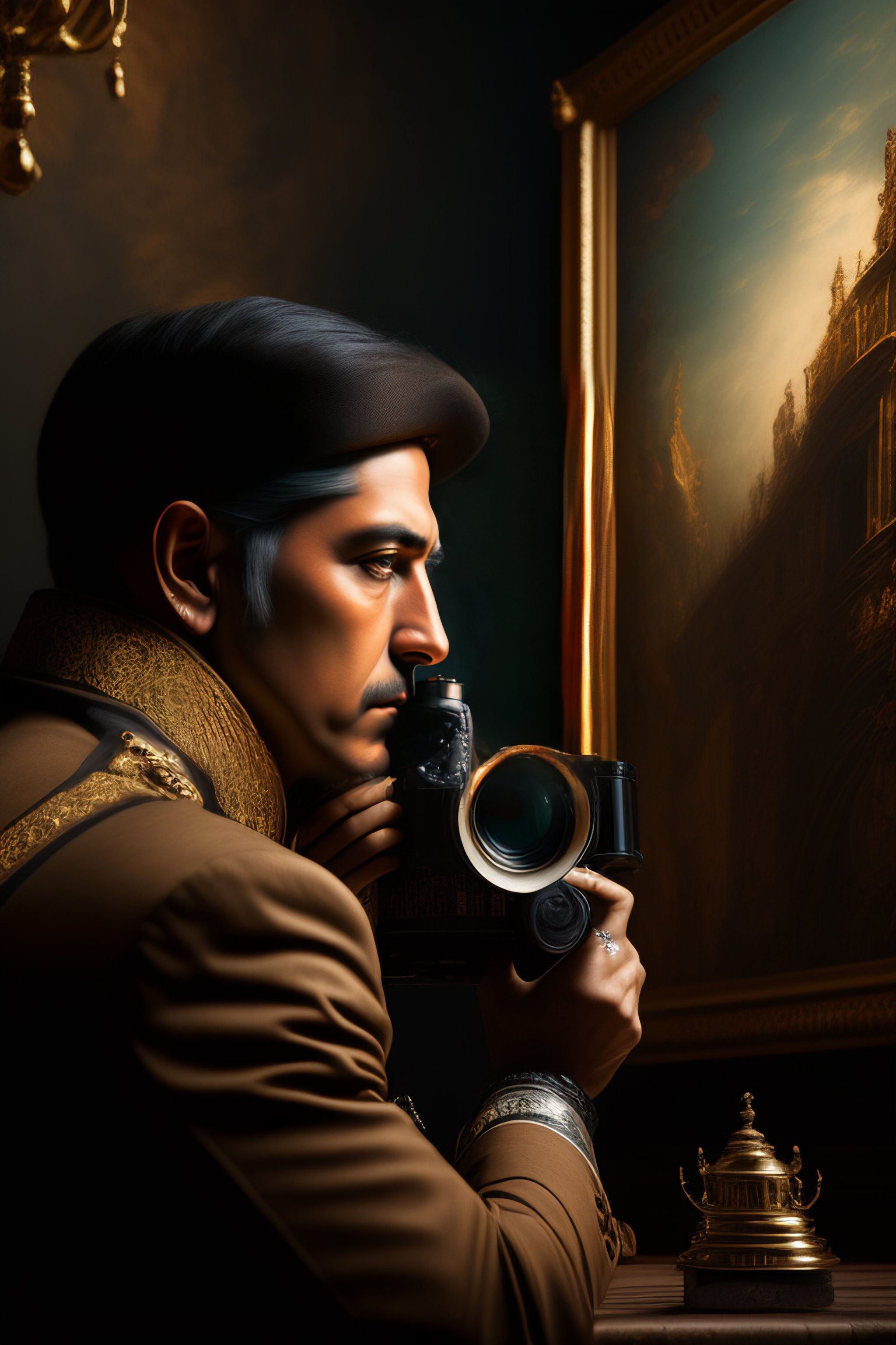 Lexica - Photographer looking through camera, steampunk, painted by Goya
