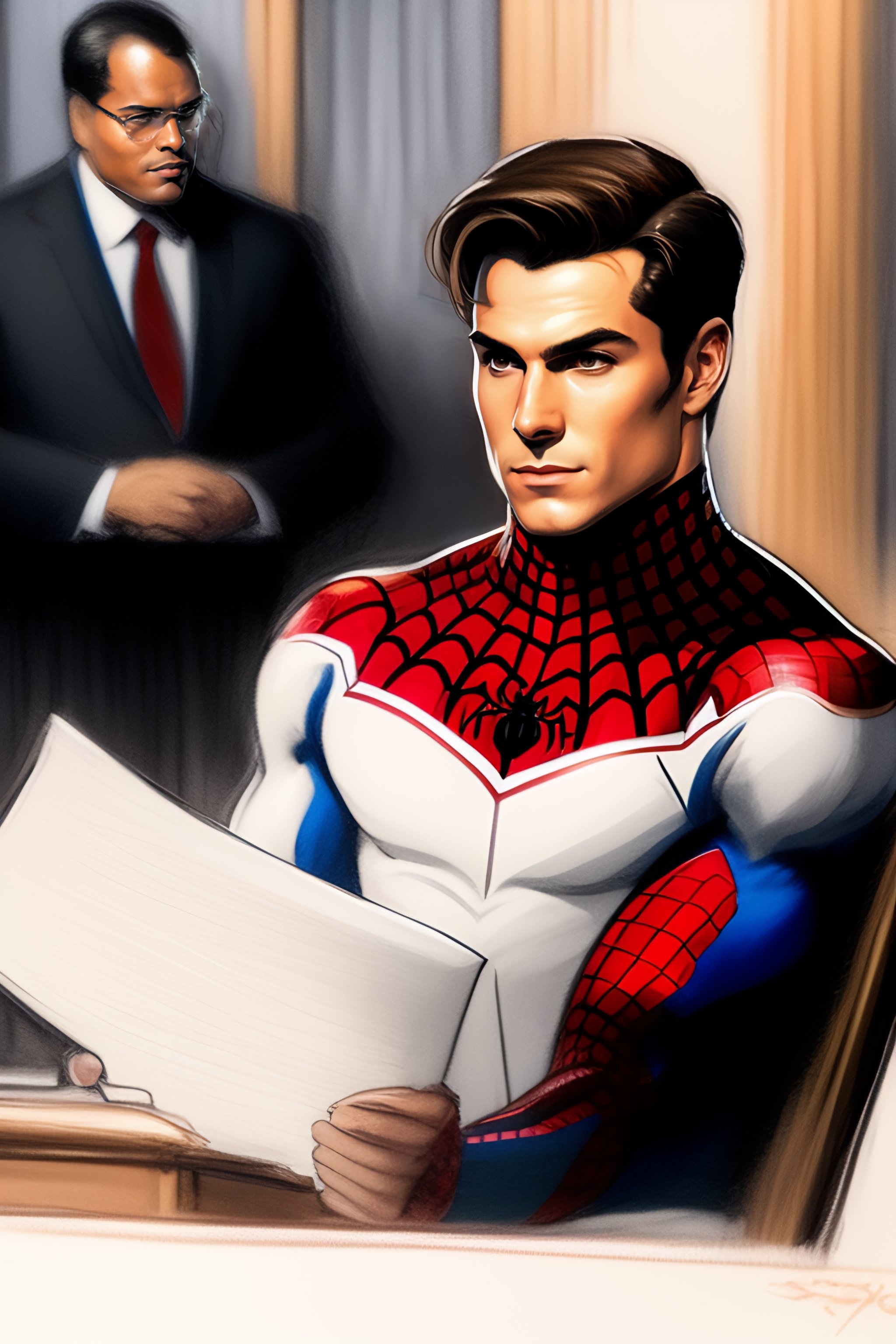 Lexica - Spider-Man on trial courtroom sketch