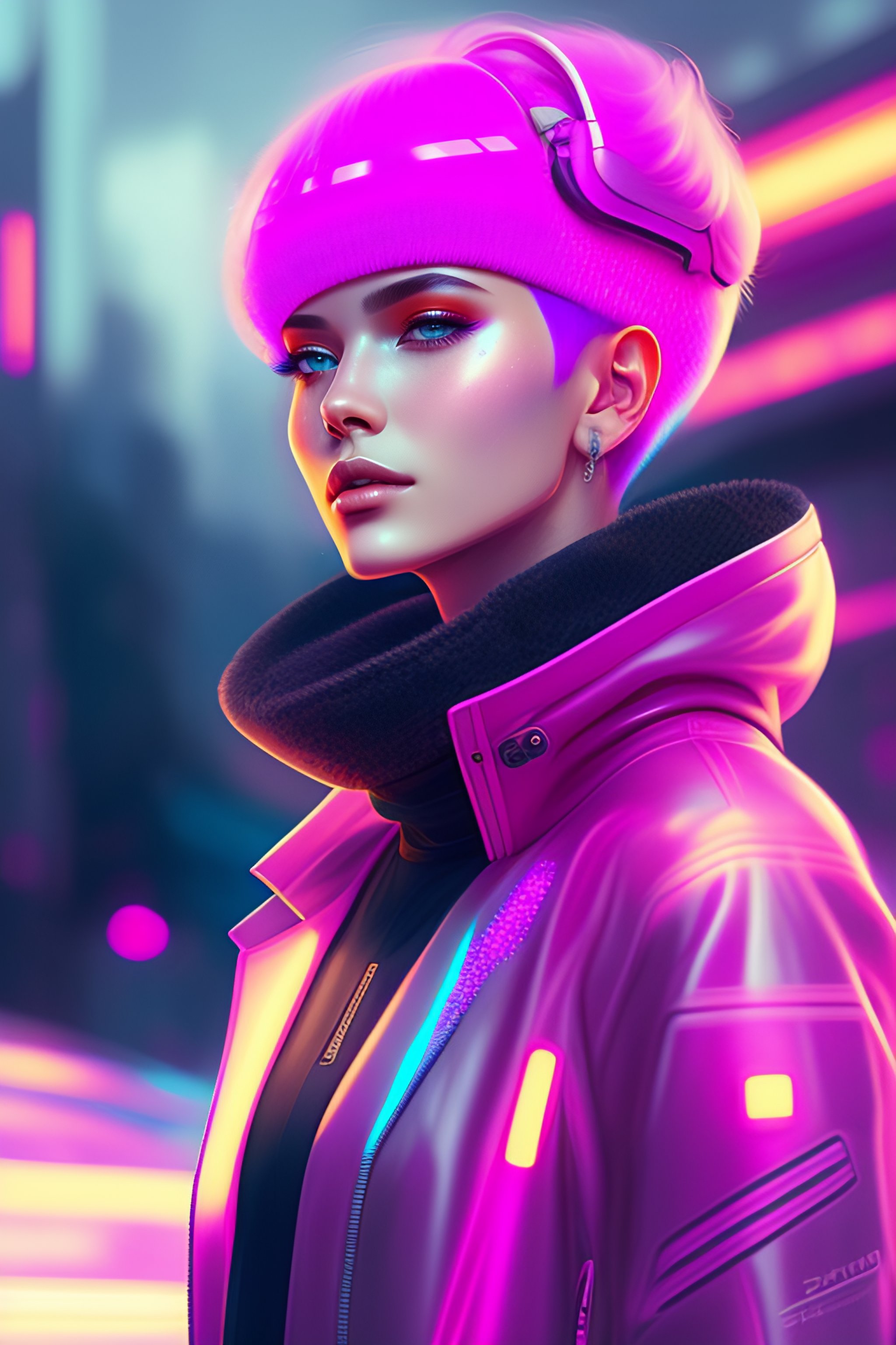 Lexica - Detailed portrait of smiling cyborg girl, cyberpunk futuristic ...