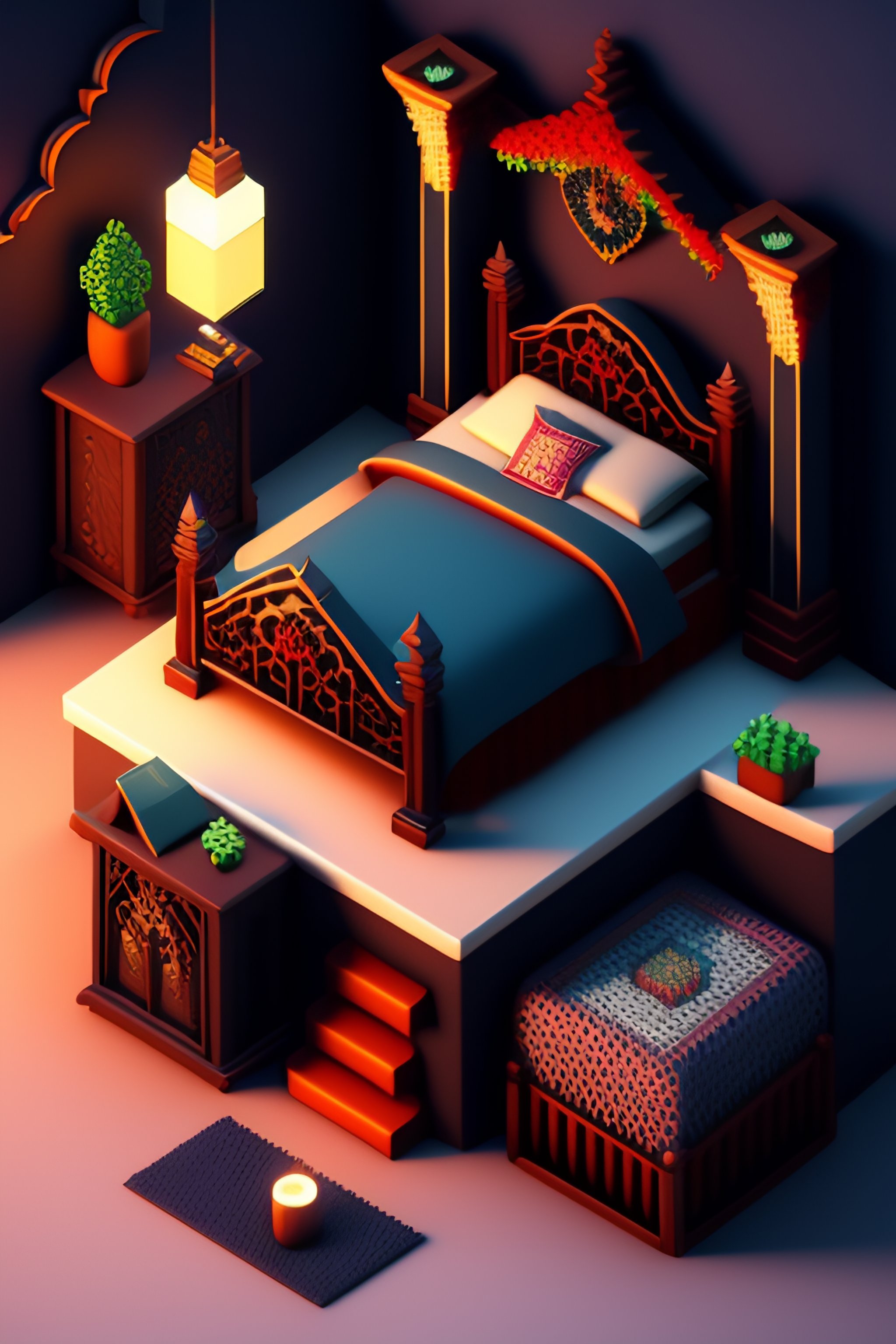Lexica - Detailed isometric bedroom, pixel art, unreal engine voxel ...