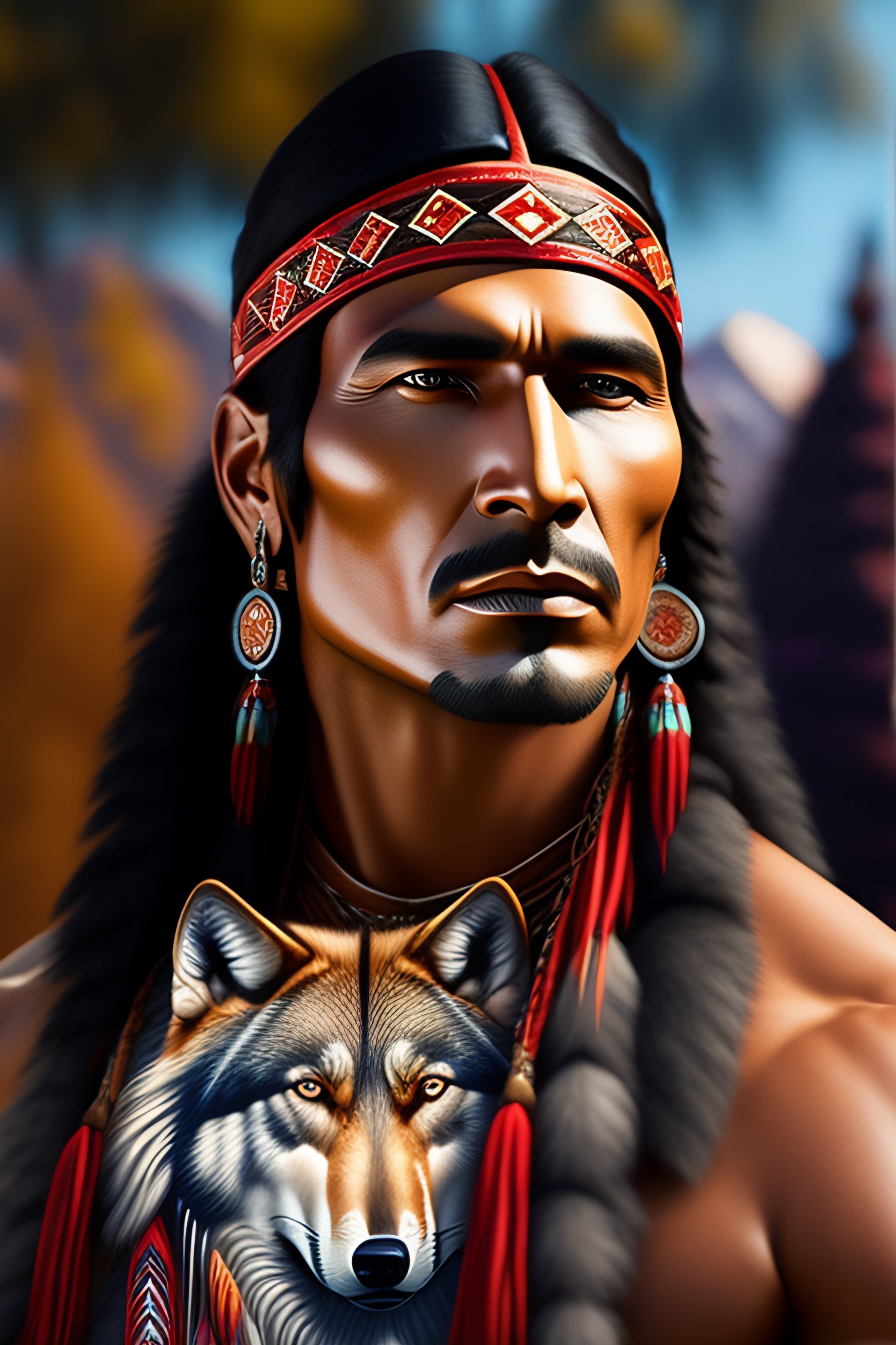 Lexica - Native american man portrait in 3d digital art with wolf by ...