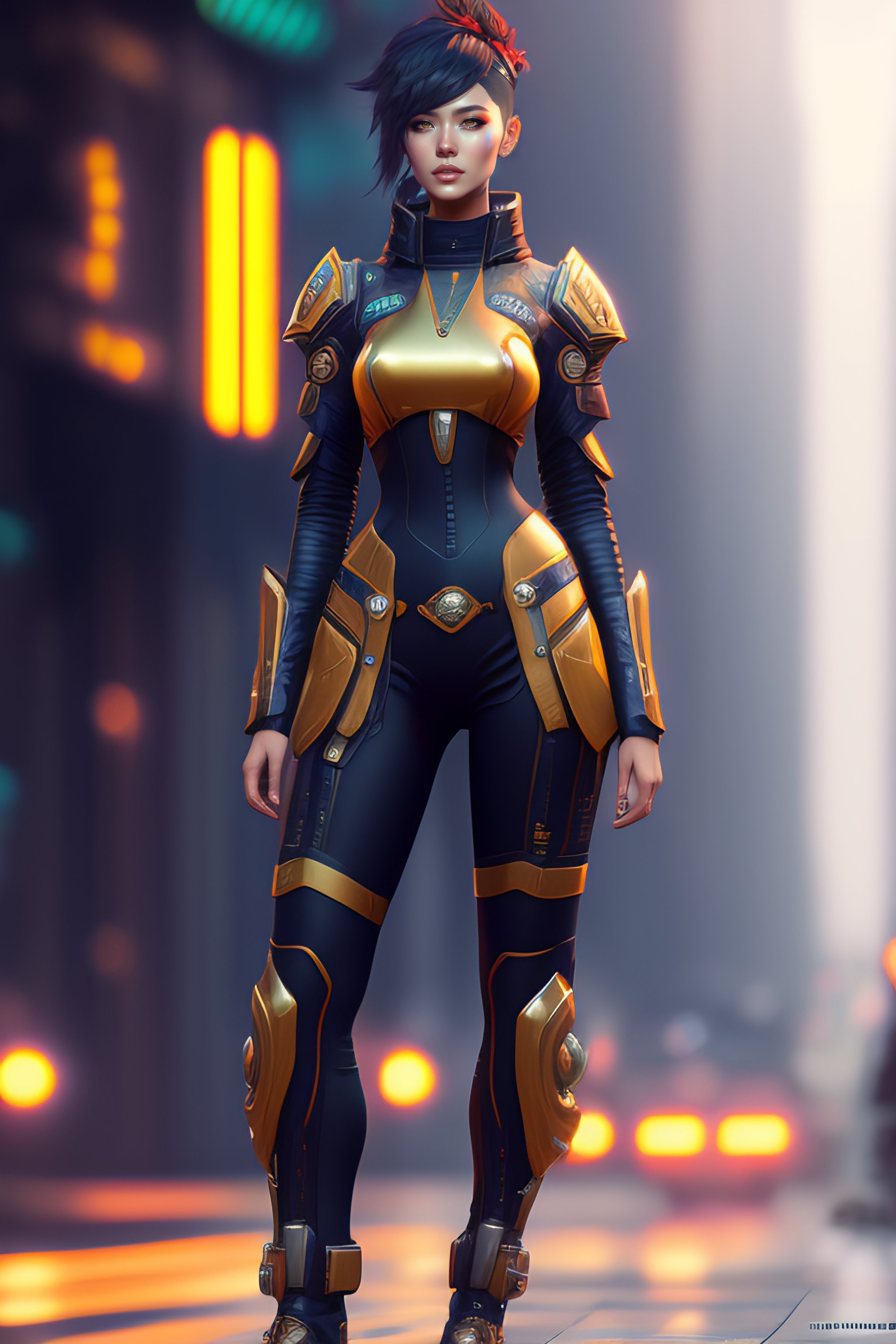 Lexica - Mech Punk ((full body)) clothes with short hair girl, battle ...