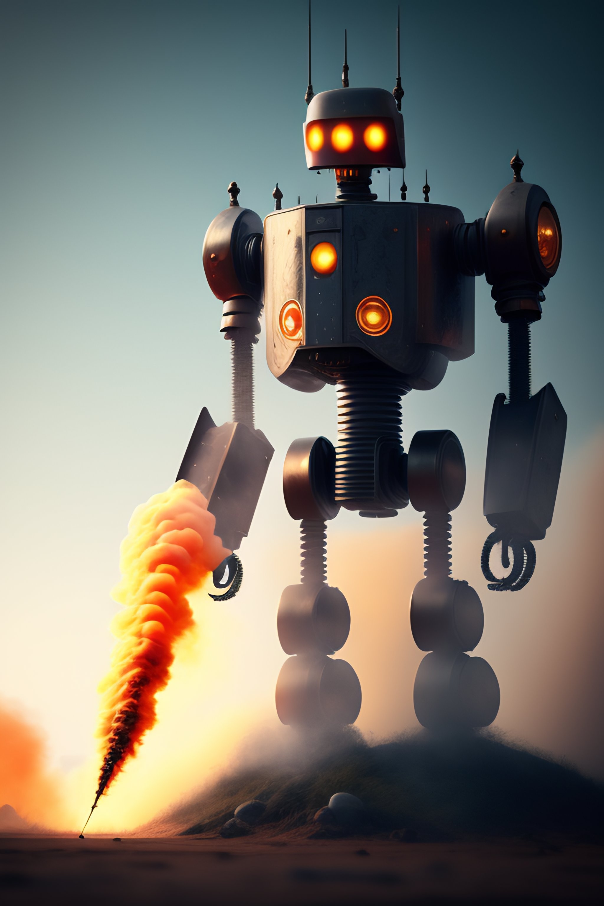 Lexica - Happy agressive tall robot lots of smoke and realistic detail