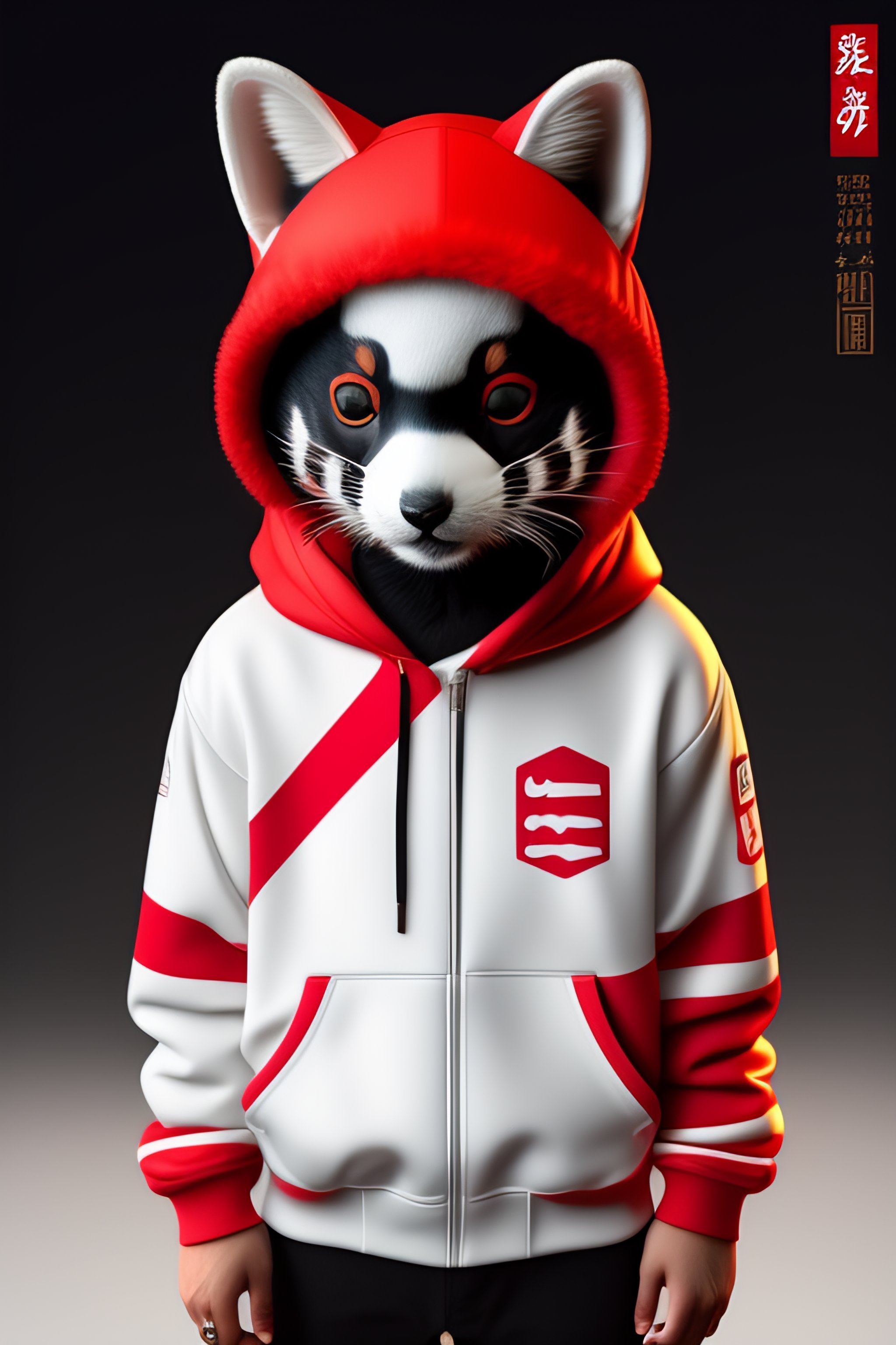 Lexica - Cute small humanoid cat, wearing a red panda mask , wearing ...