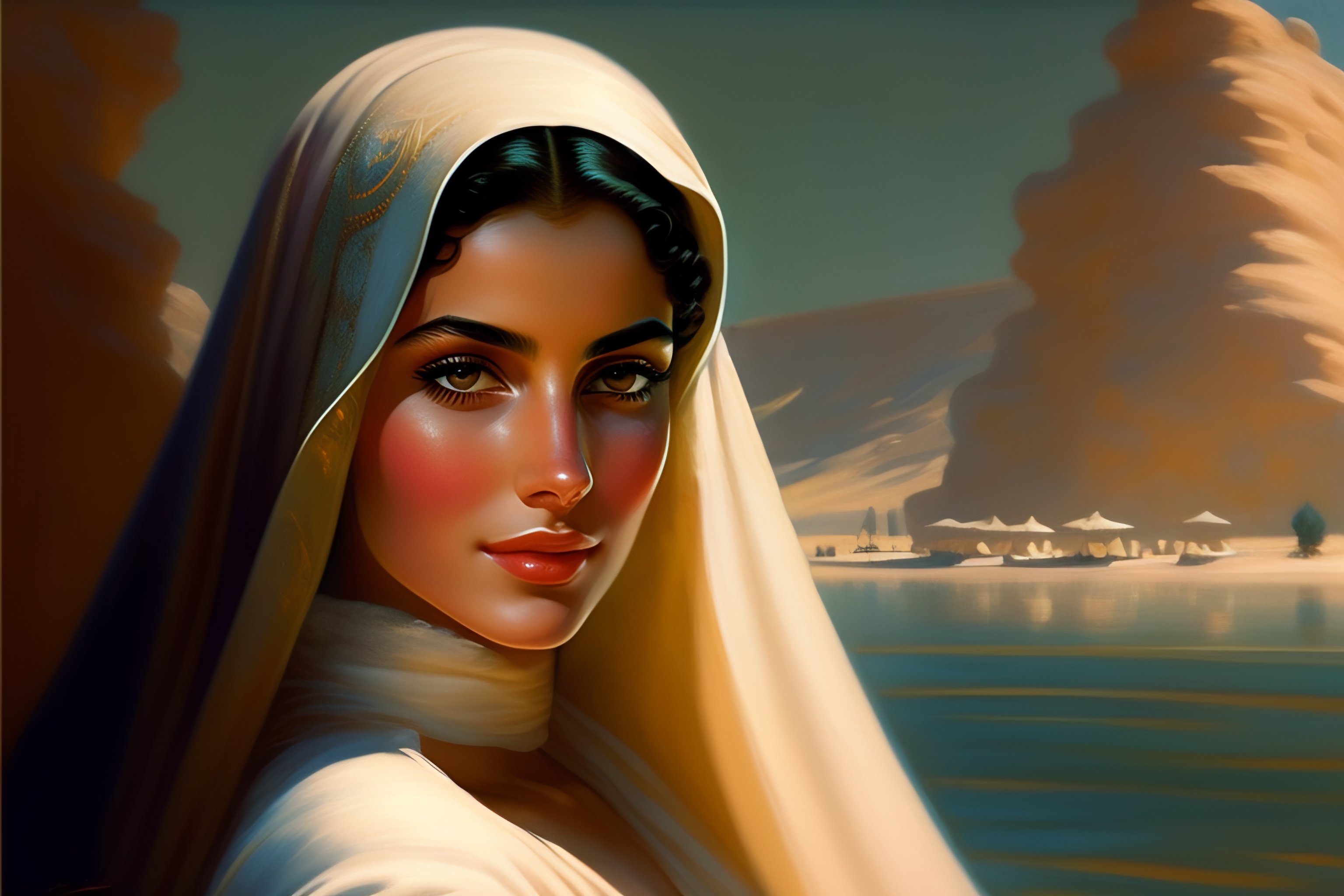 Lexica - Portrait of arab young girl in a burqa at lake, dreamy and ...