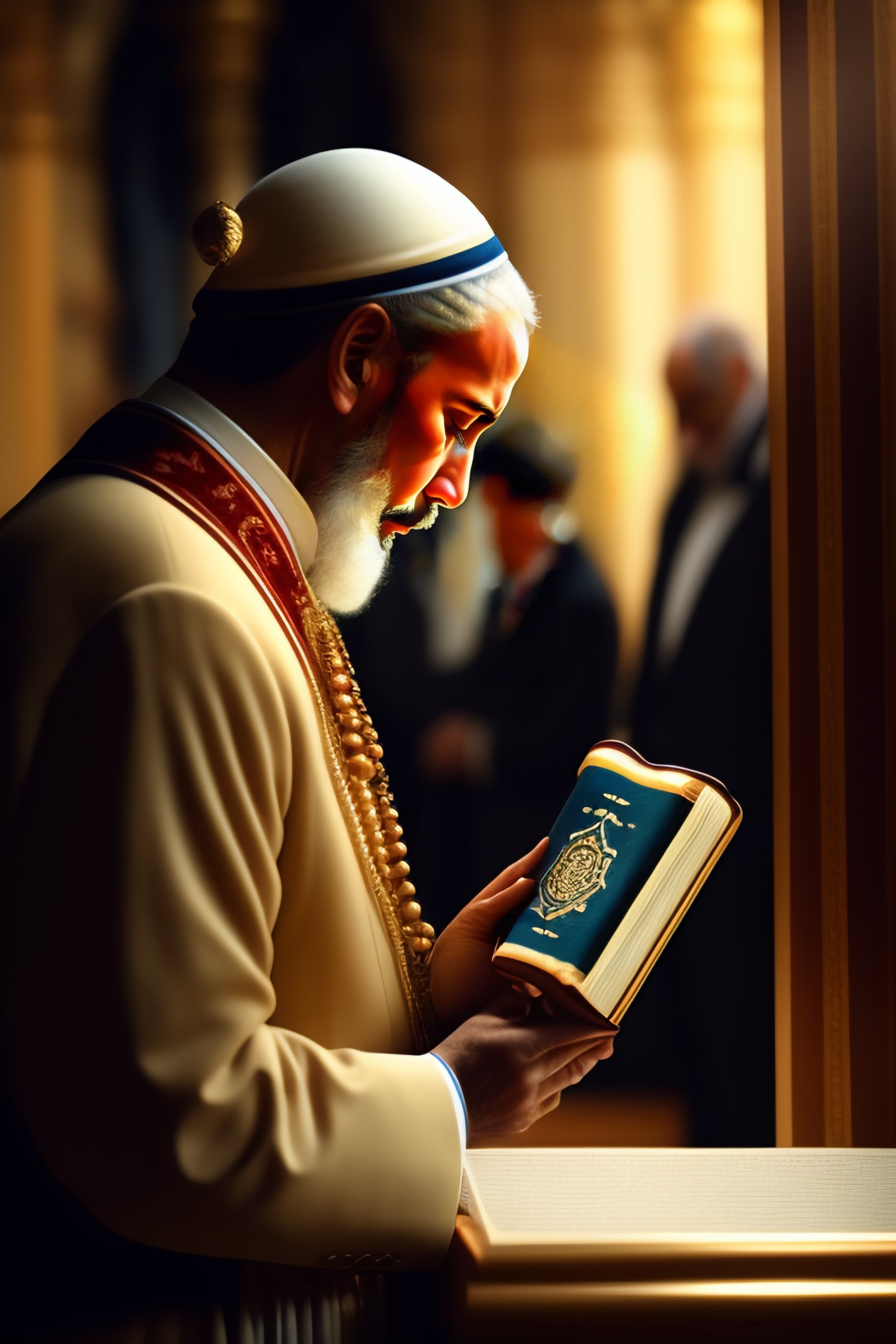 Lexica - A Jew prays in the synagogue with a siddur in hand
