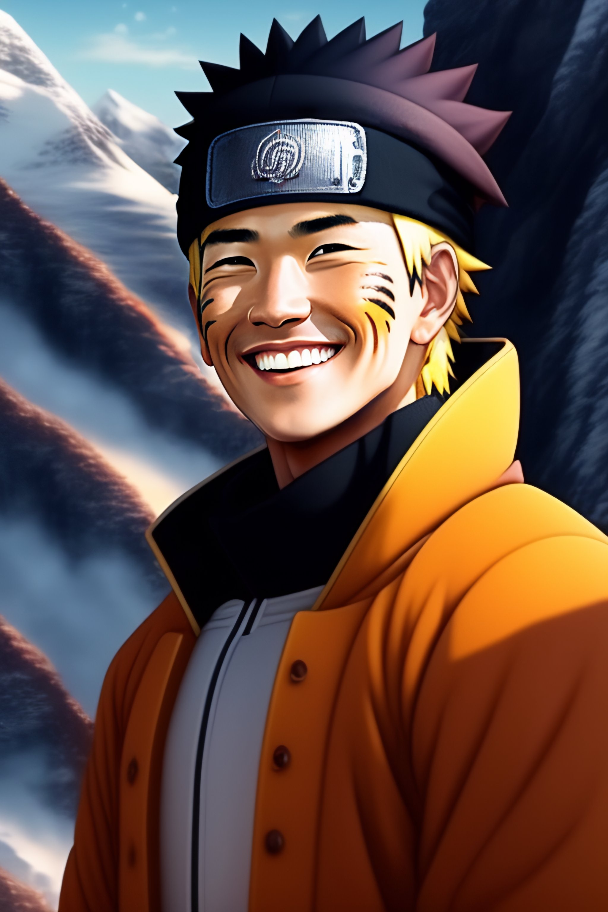 Lexica - Portrait of Naruto smiling on a mountain